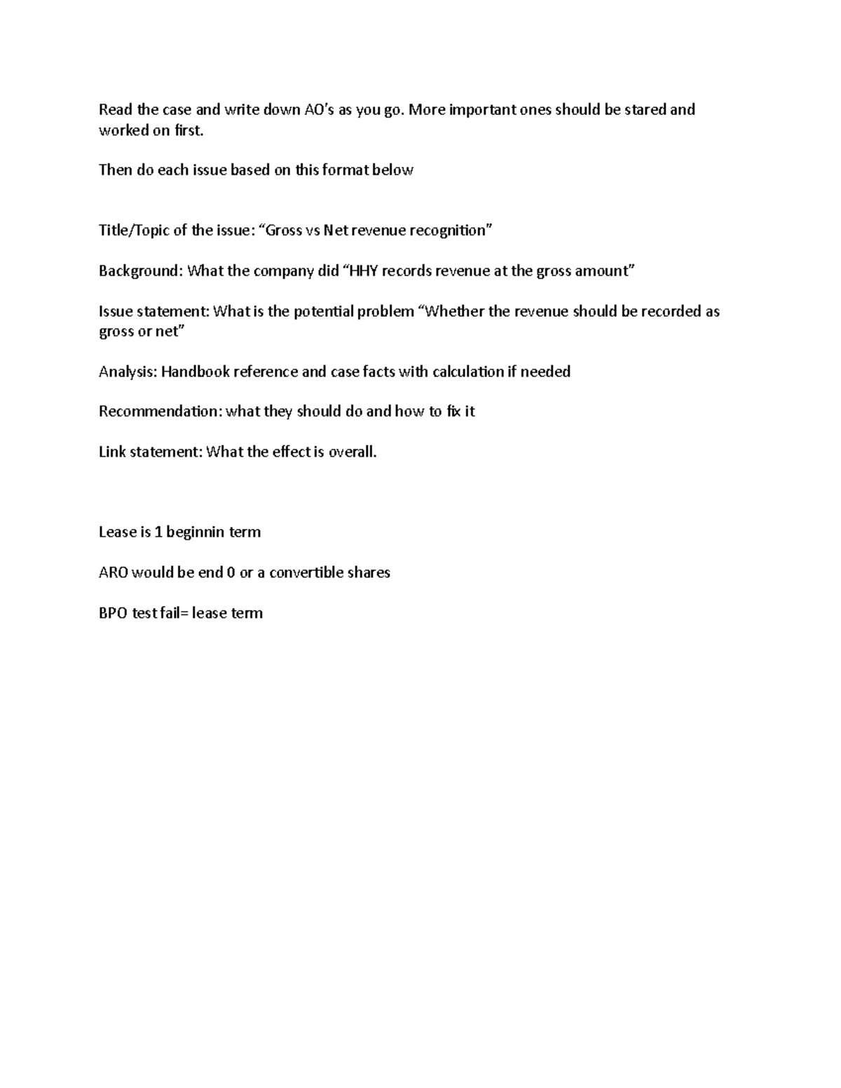 How to attack a case - BAF notes - Read the case and write down AO’s as ...