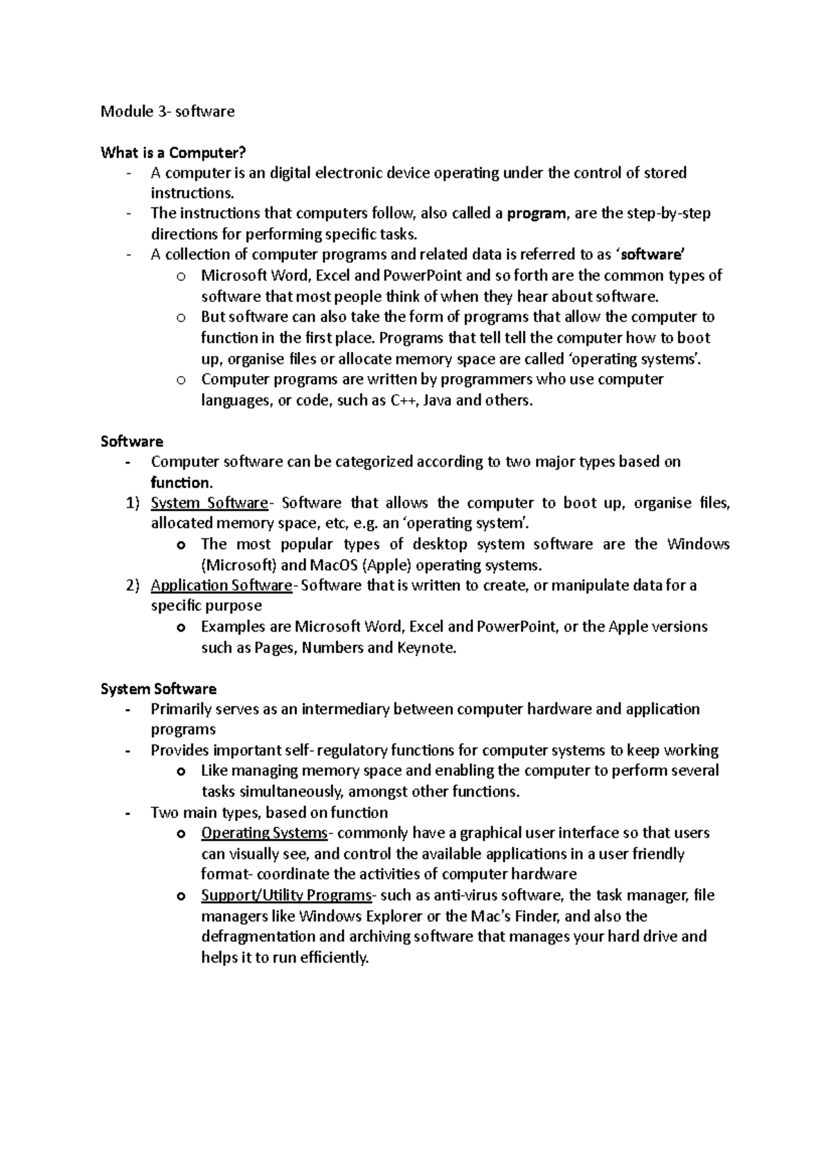 Module 3- business IT - NOTES - Module 3- software What is a Computer ...