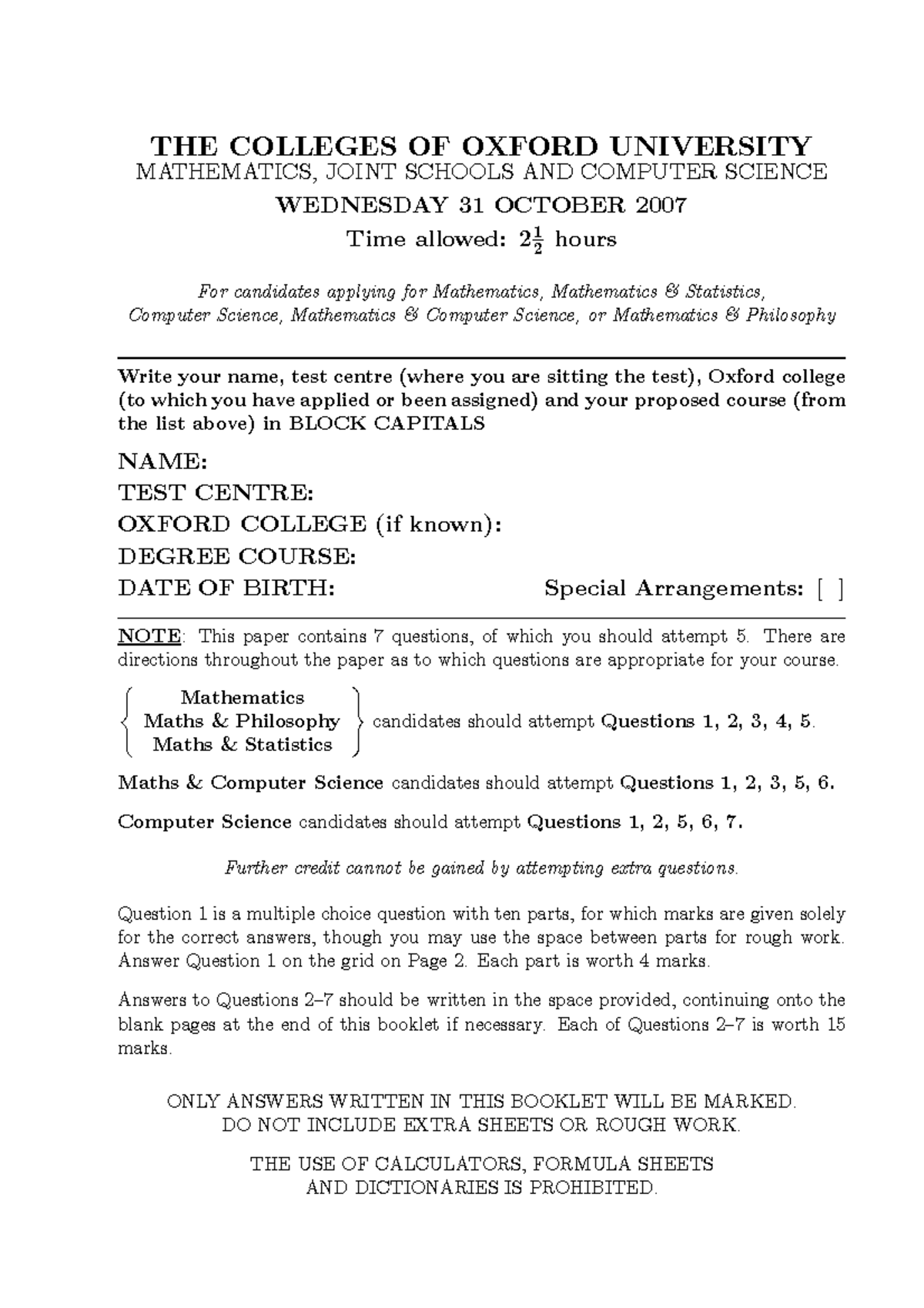 MAT-mc-07~12 - mat problems - THE COLLEGES OF OXFORD UNIVERSITY ...
