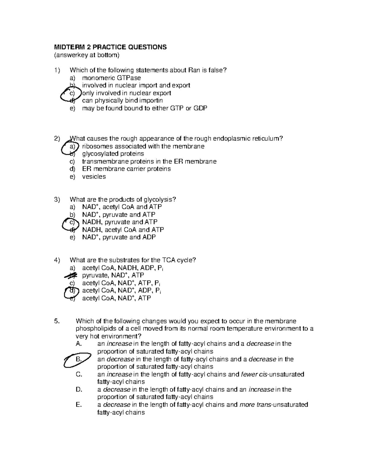 BIOL225 Midterm 2 Practice Questions and Answer Key - MIDTERM 2 PRACTICE QUESTIONS (answerkey at ...