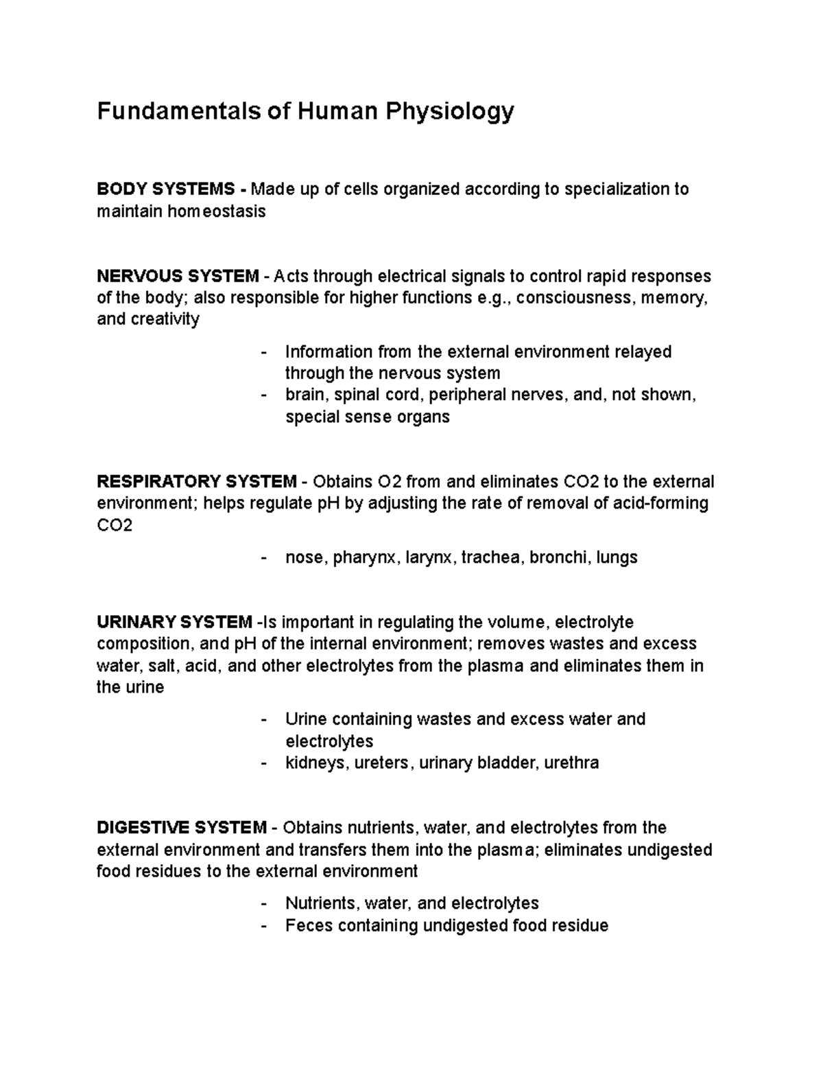 Systems Of The Body Fundamentals Of Human Physiology BODY SYSTEMS