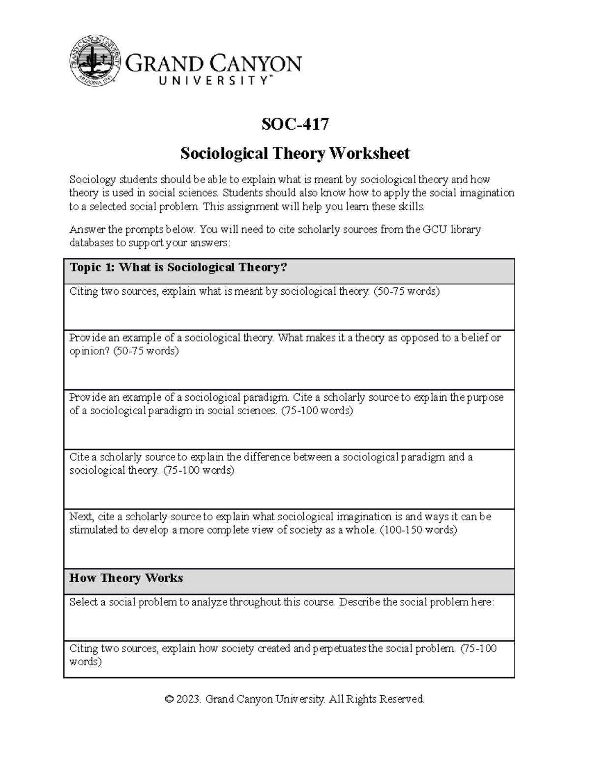 SOC.417 - Sociological Theory - SOC- Sociological Theory Worksheet ...