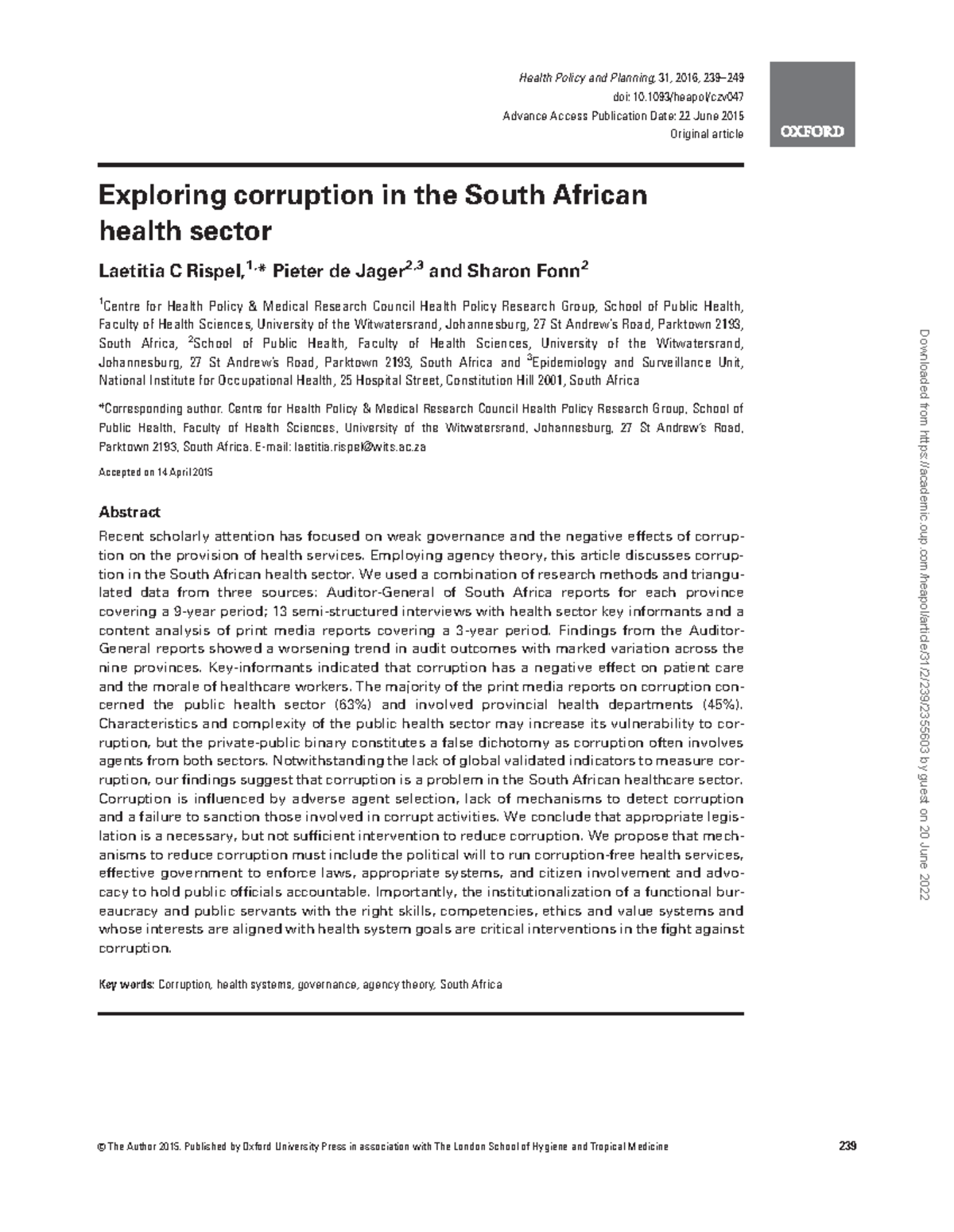Czv047 - Assignment - Exploring corruption in the South African health ...