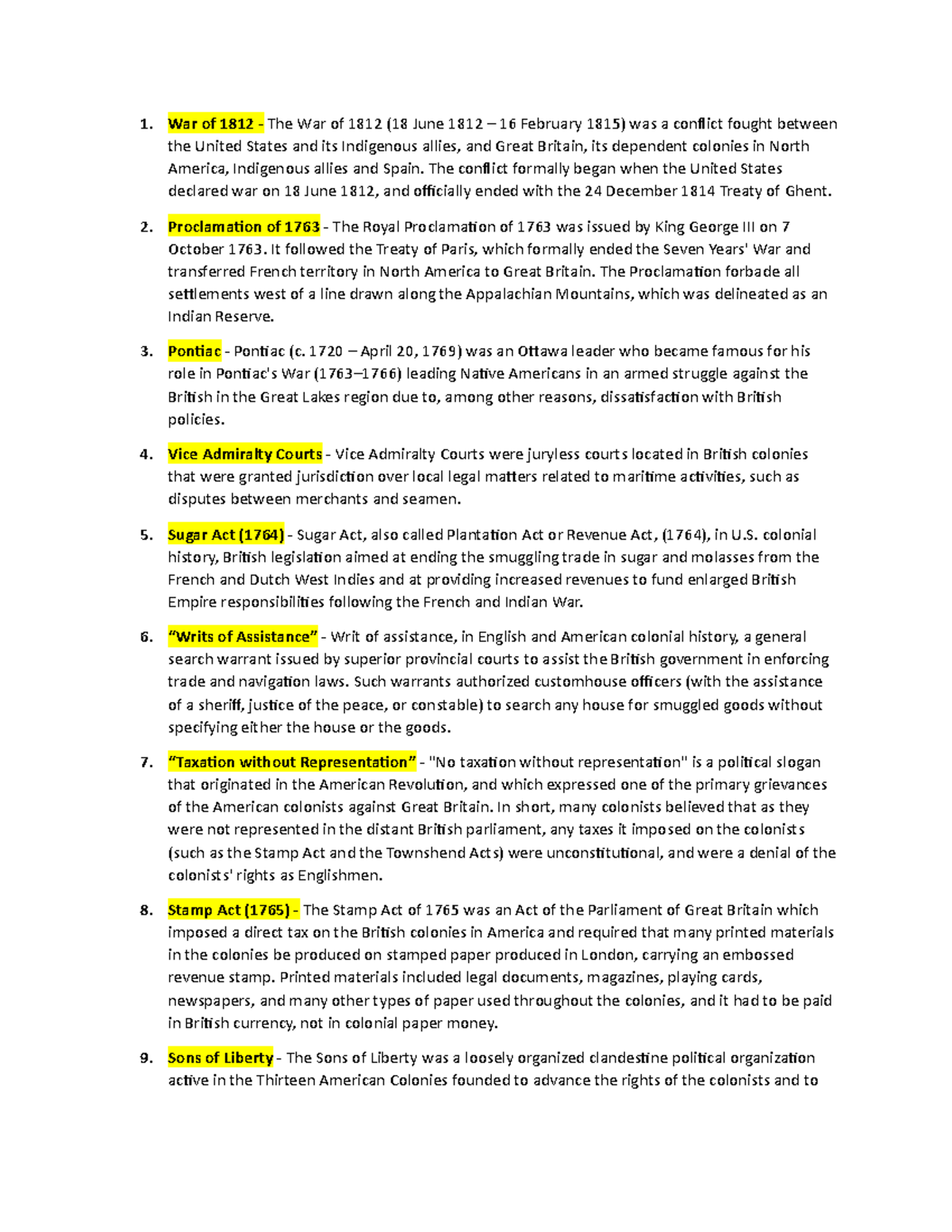 History Eight - Notes for test. - War of 1812 - The War of 1812 (18 ...