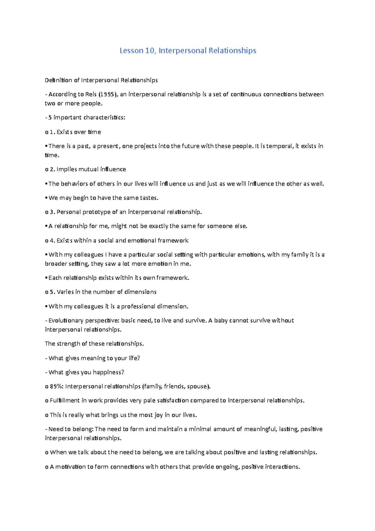 Lesson 10 - Lesson 10, Interpersonal Relationships Definition of ...