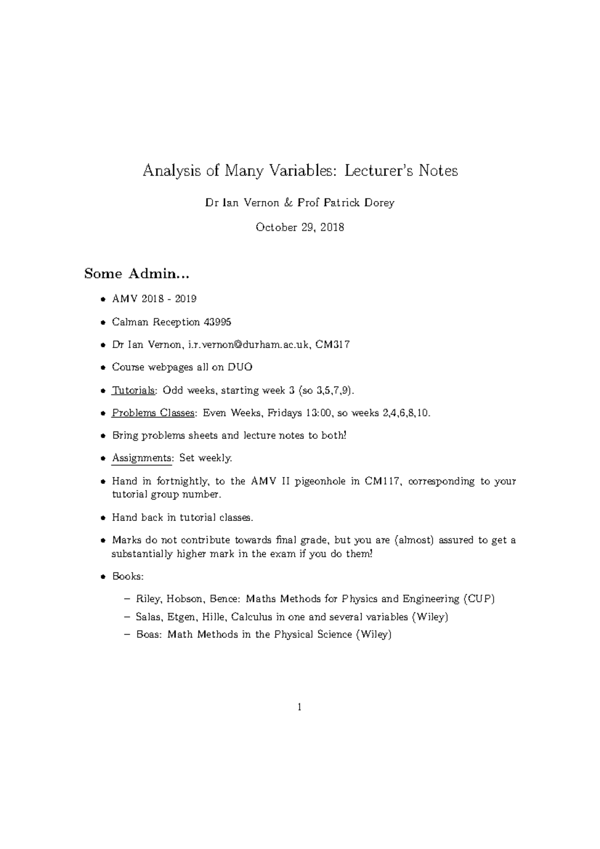 Analysis in Many Variables ii Notes - Analysis of Many Variables ...