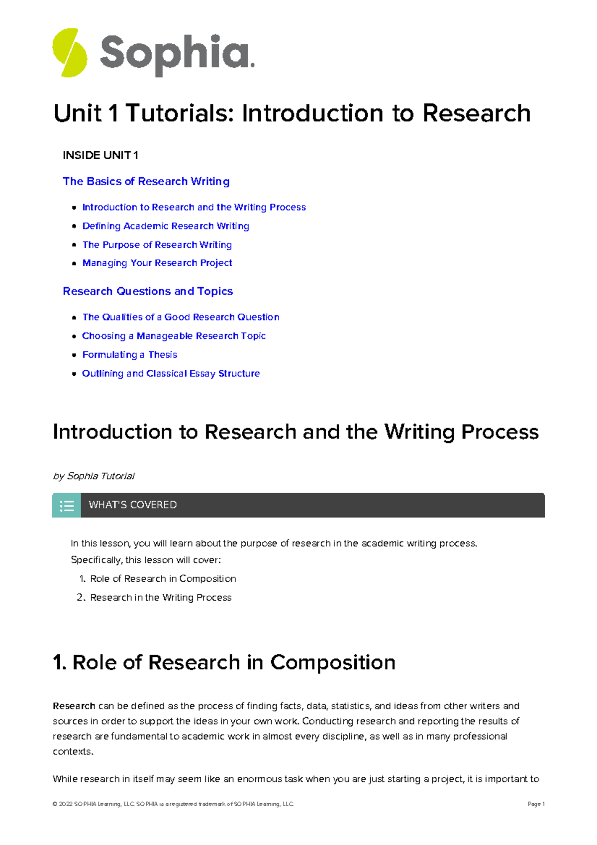 Unit 1 introduction to research - Unit 1 Tutorials: Introduction to ...