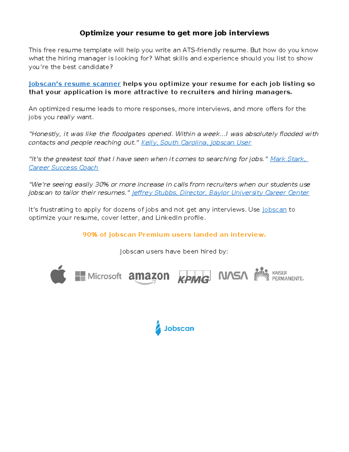 ATS resume template executive resume 4 - Optimize your resume to get more job interviews This ...