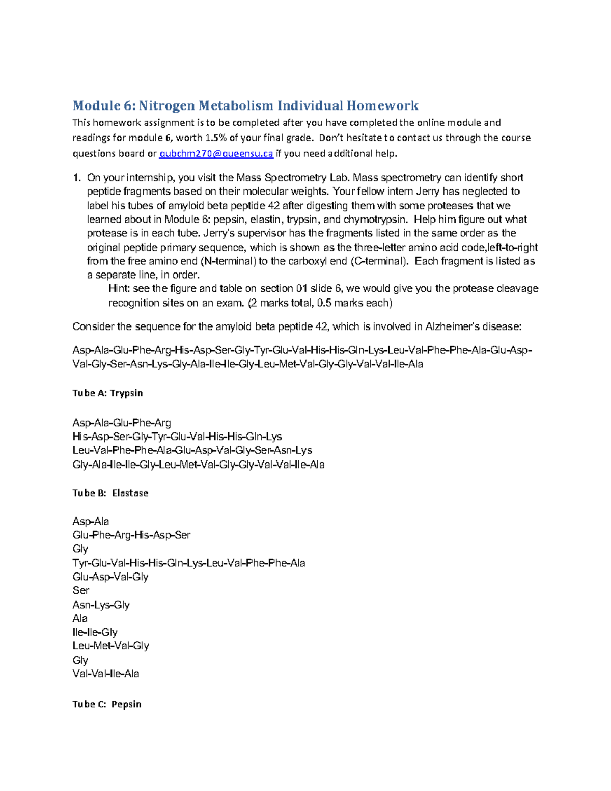 BCHM NS23 Module 6 Homework - Module 6: Nitrogen Metabolism Individual ...