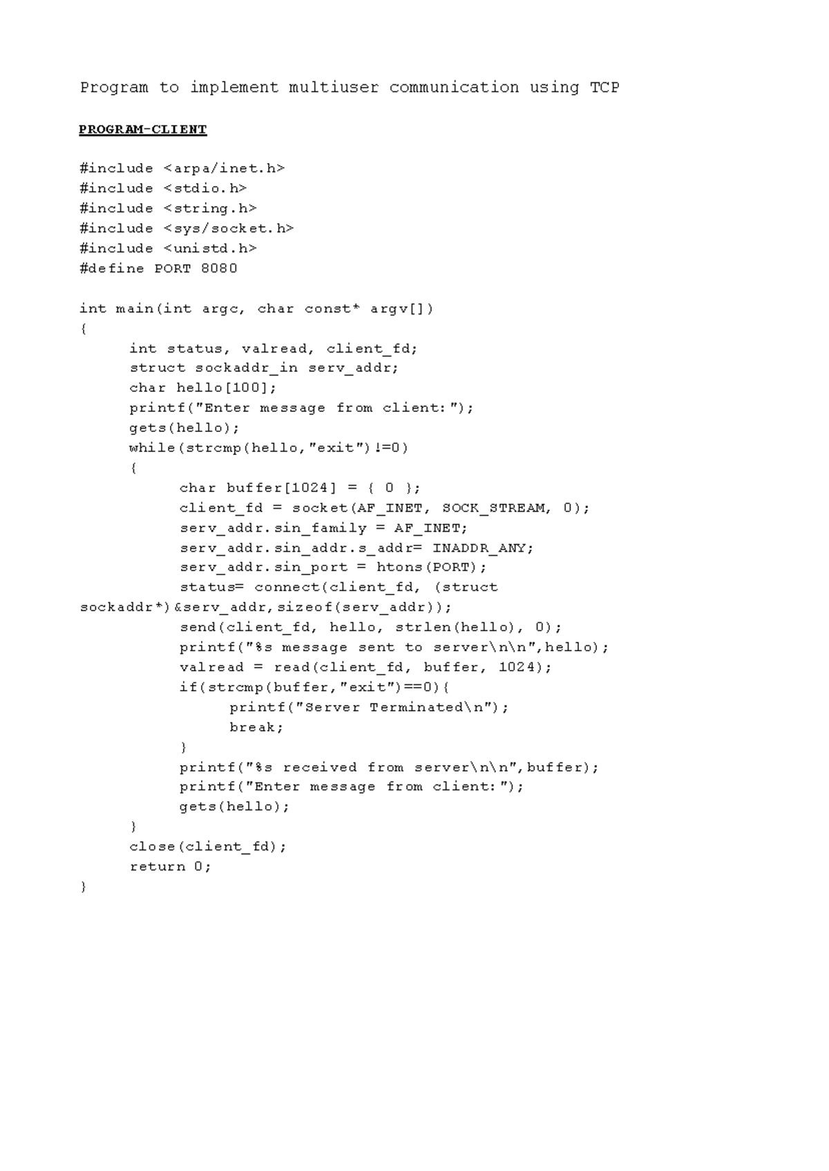 Network Lab Computer Network Lab Programs Program To Implement Multiuser Communication Using 8421