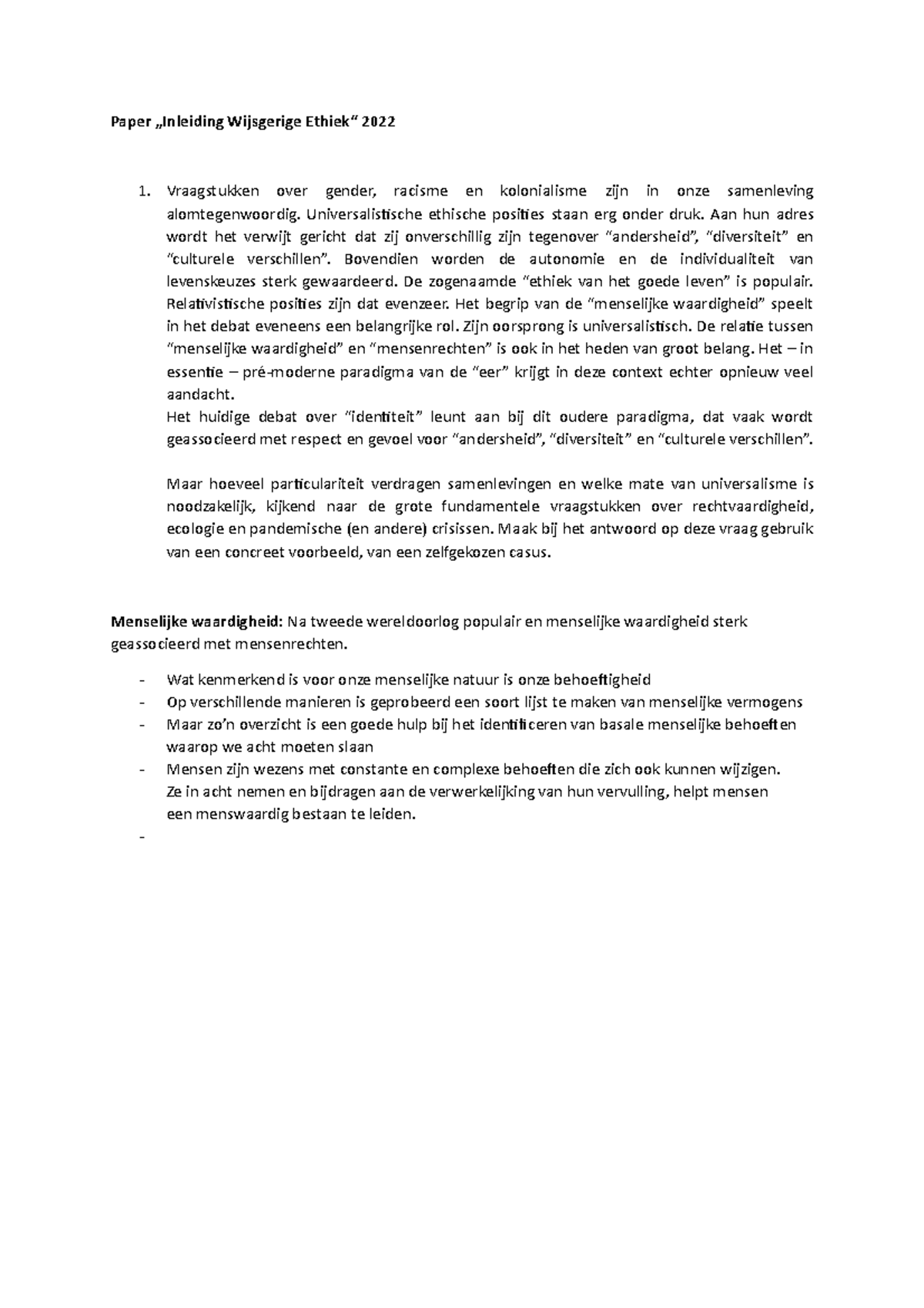 Tentamen ethiek 2022 - Paper „Inleiding Wijsgerige Ethiek“ 2022 ...