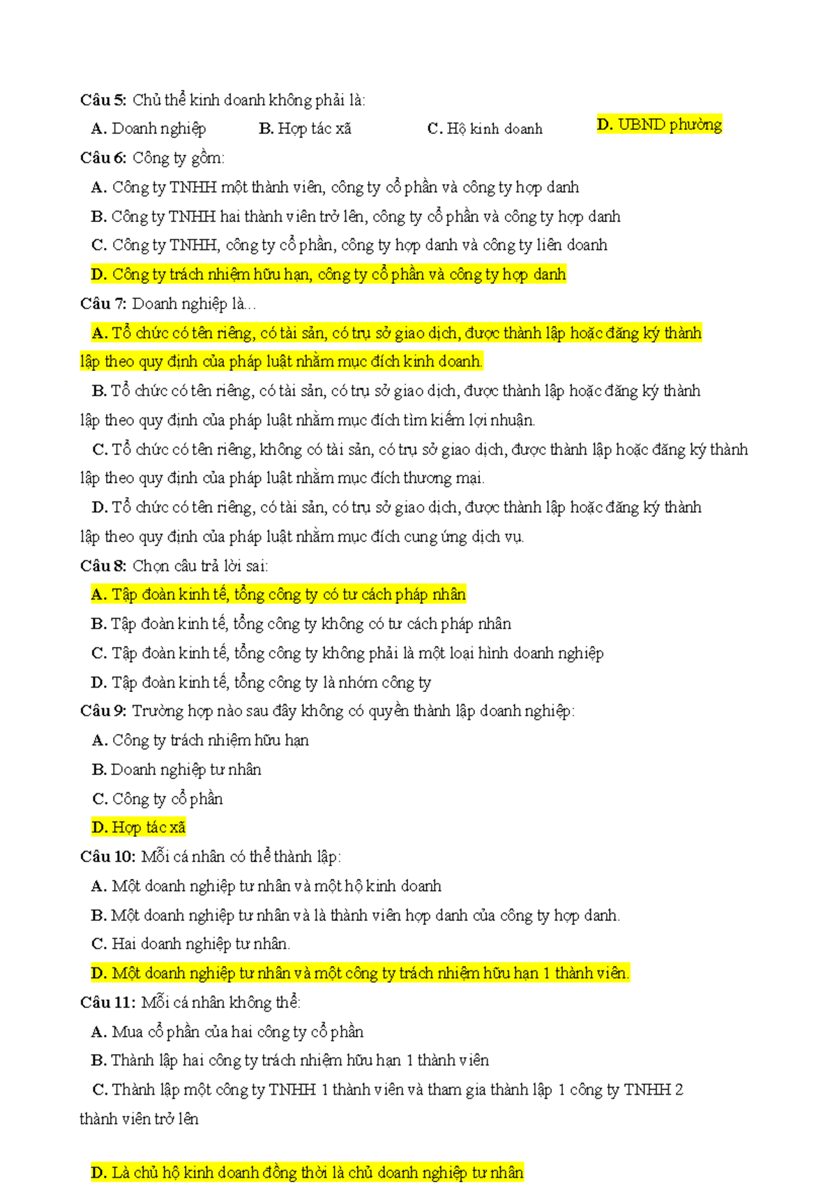 Trắc nghiệm LKD 1 - hiknjjn - Câu 5: Chủ thể kinh doanh không phải là ...