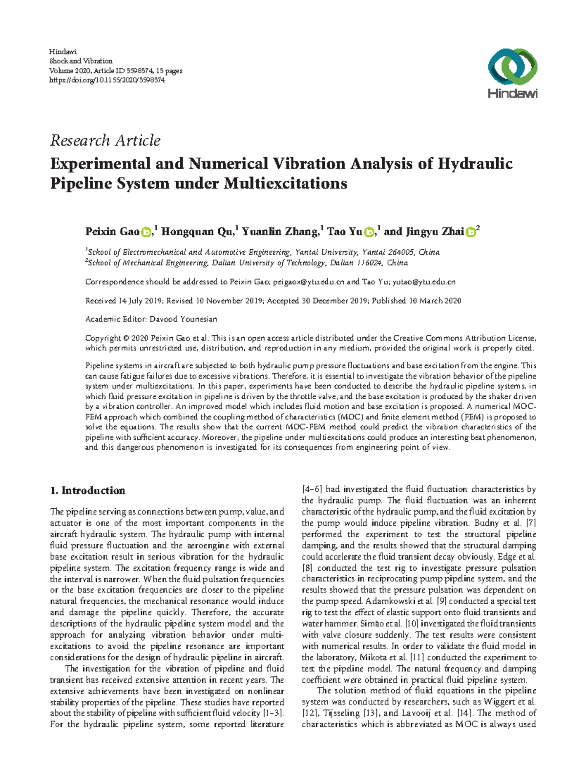 3598374 - Vibration article - Research Article Experimental and ...
