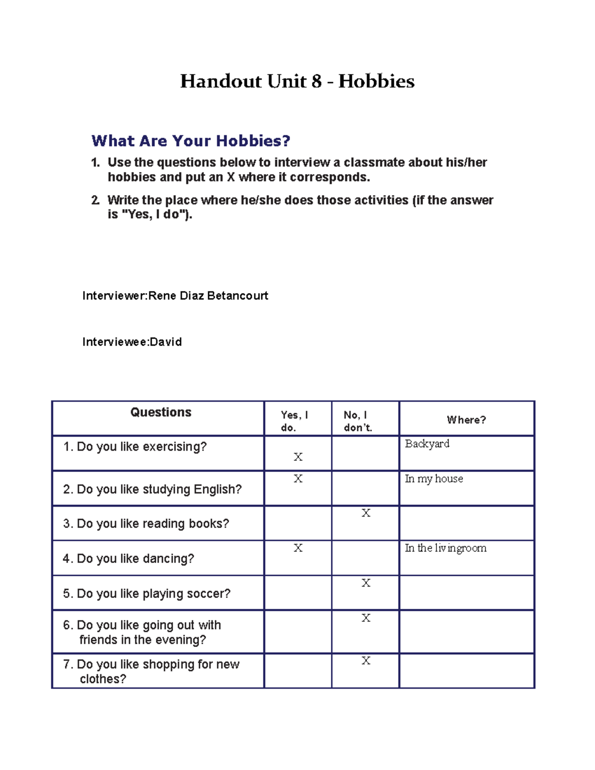 Handout-Unit-8-Hobbies Rene Diaz Betancourt 2021130051 - Handout Unit 8 ...