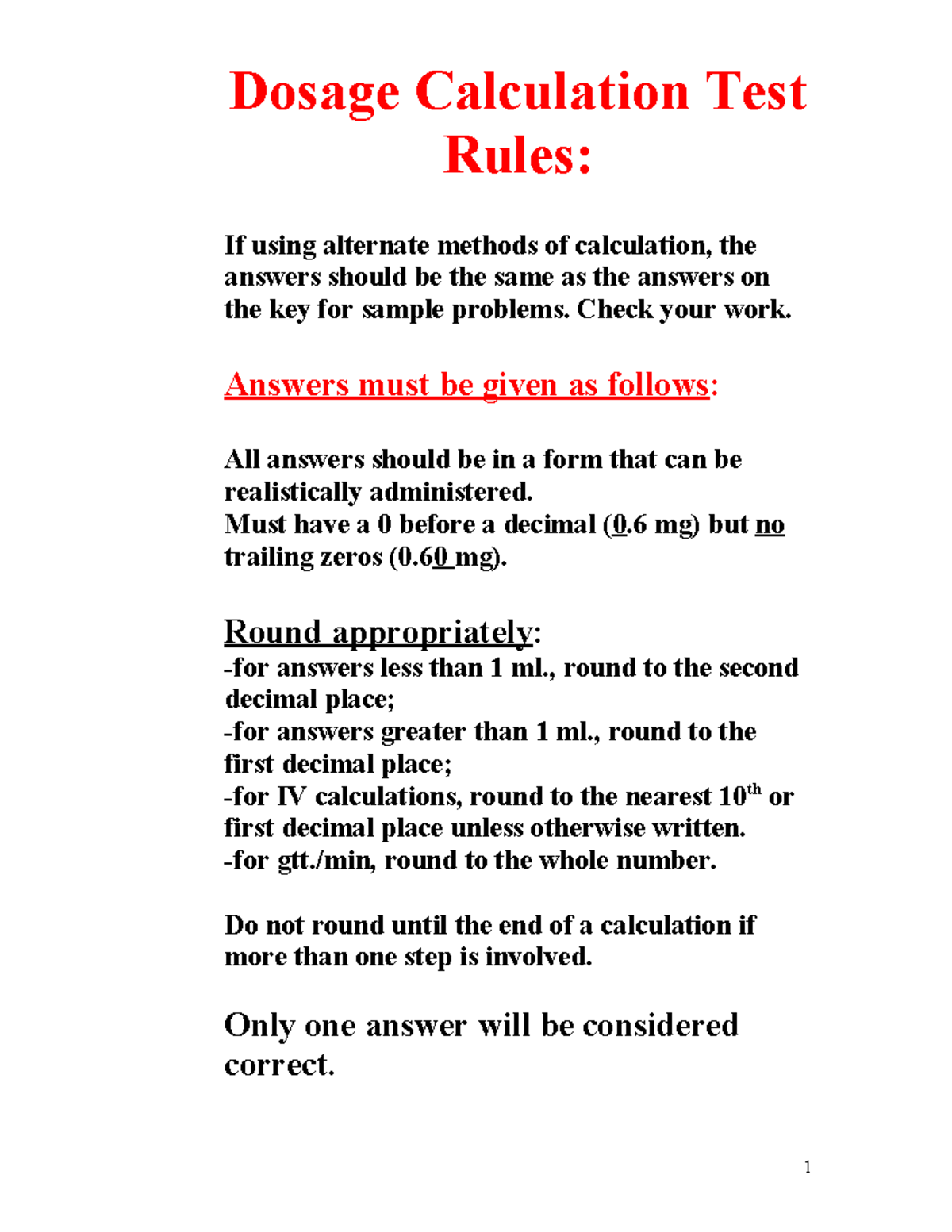 Dosage Calculation Practice Questions (Revised-2024) - Dosage ...