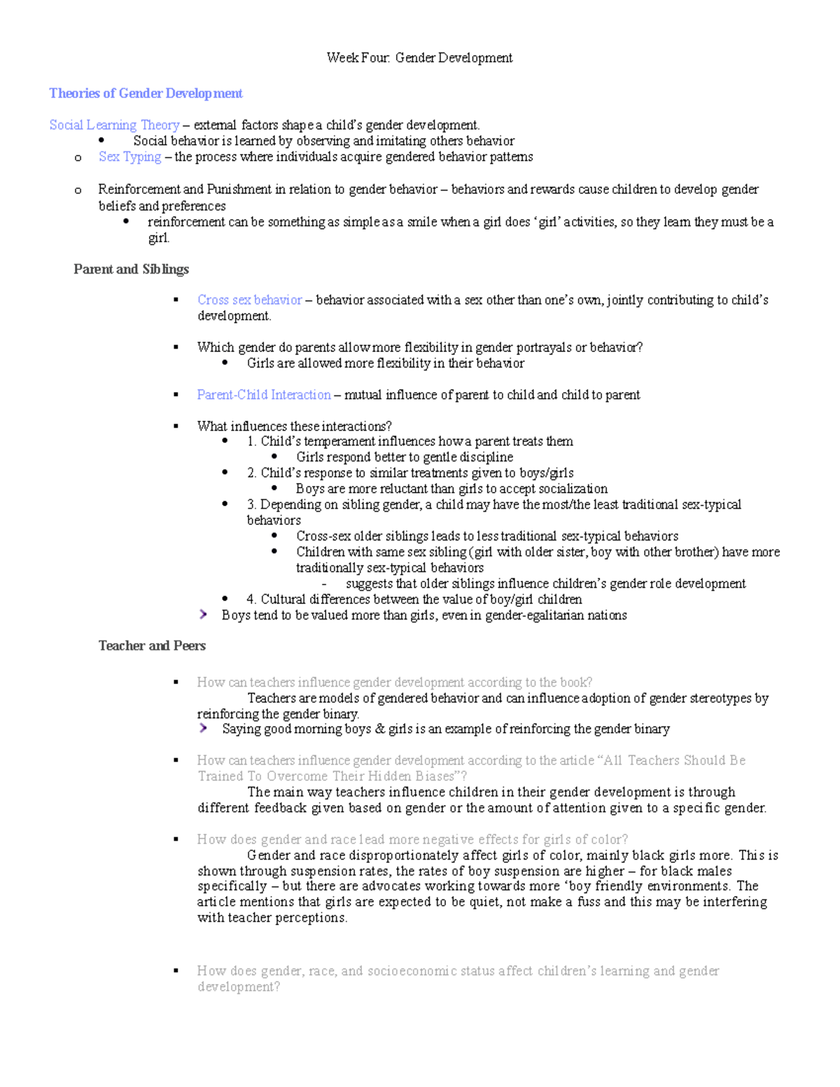 Week Four Outline - Theories of Gender Development Social Learning ...