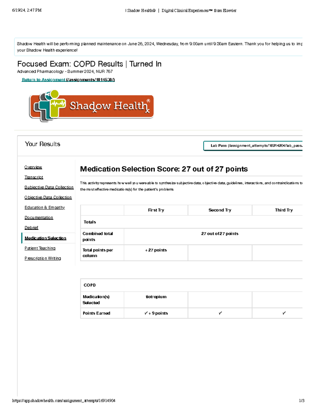 Copd meds - shadow health COPD PHARM - Focused Exam: COPD Results ...