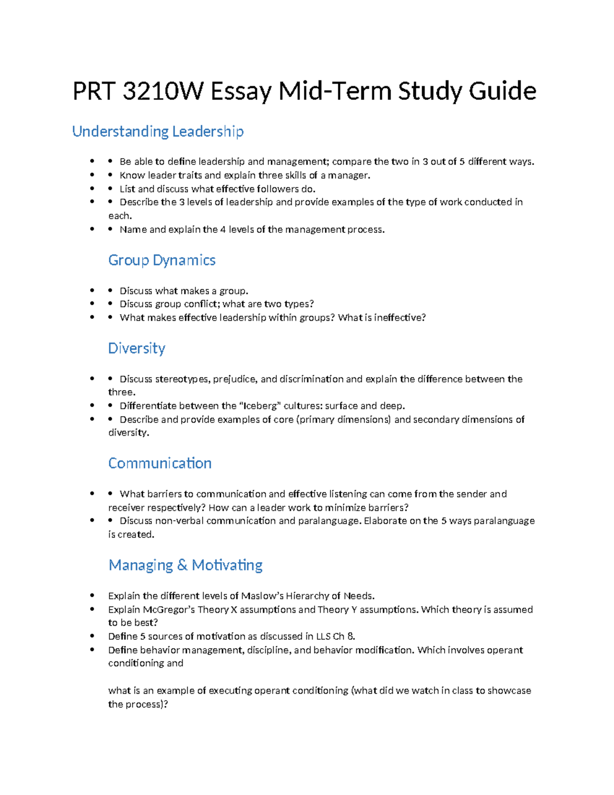 Mid-Term Study Guide - PRT 3210W Essay Mid-Term Study Guide ...