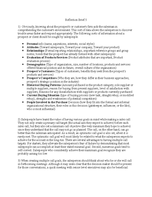 Reflection brief 7 - Reflection Brief #74Chapter 9 What are some ways ...