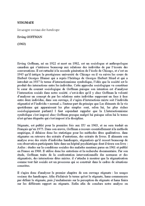 Erving Goffman – Stigmate - Erving Goffman – Stigmate. Les usages ...