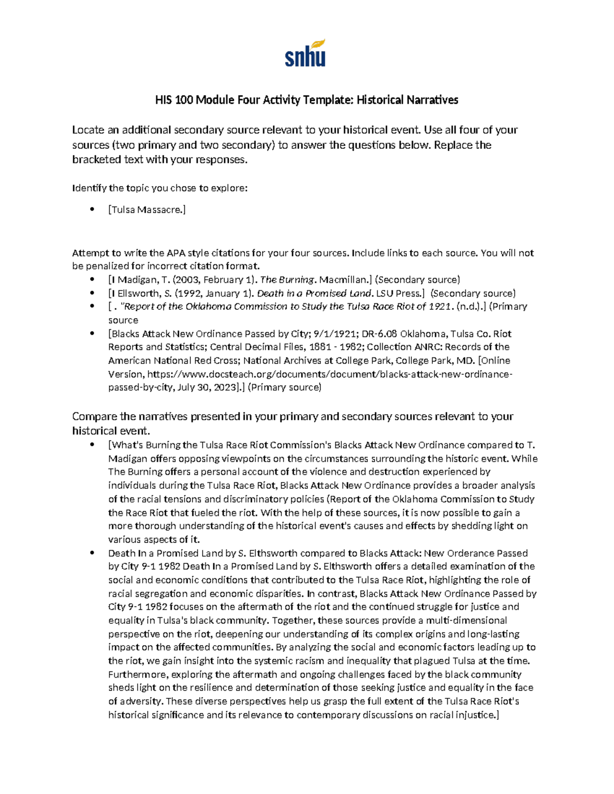HIS 100 Module Four Activity Narratives Template (1)completed - HIS 100 ...