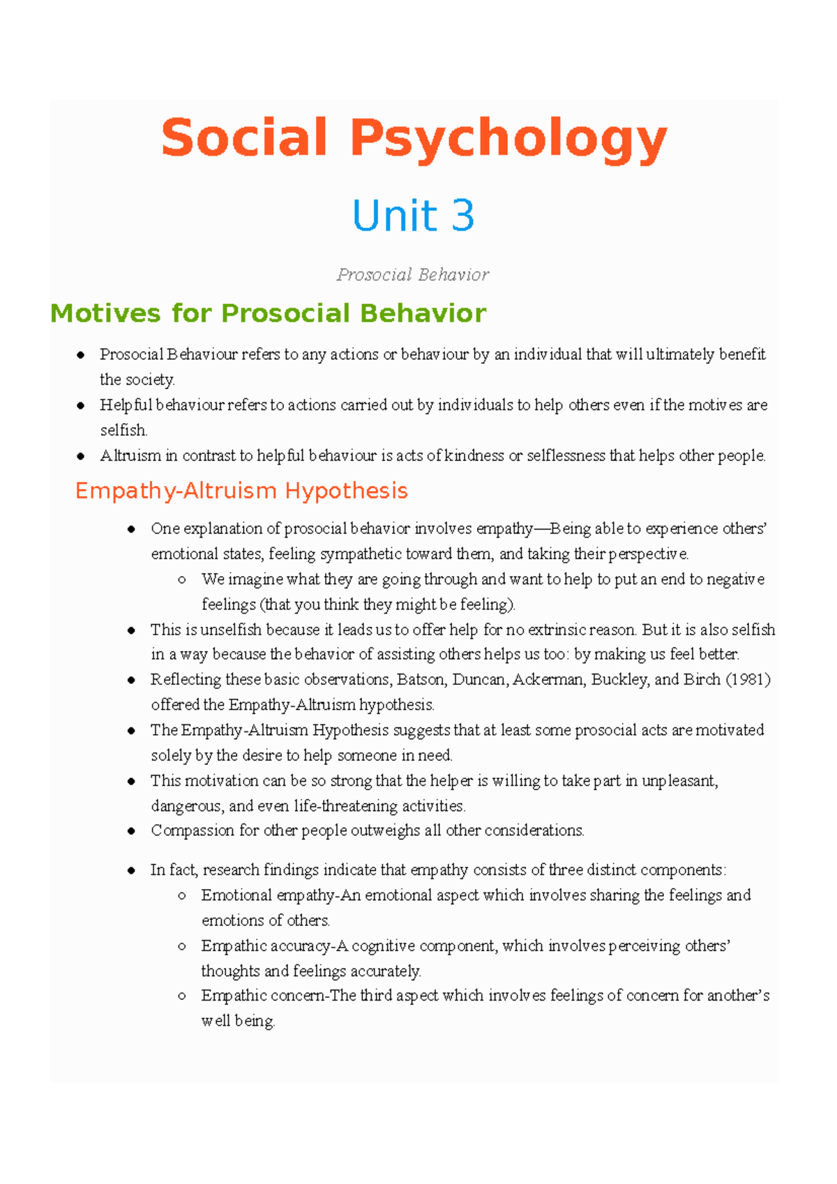 Social Psychology full - Social Psychology Unit 3 Prosocial Behavior ...