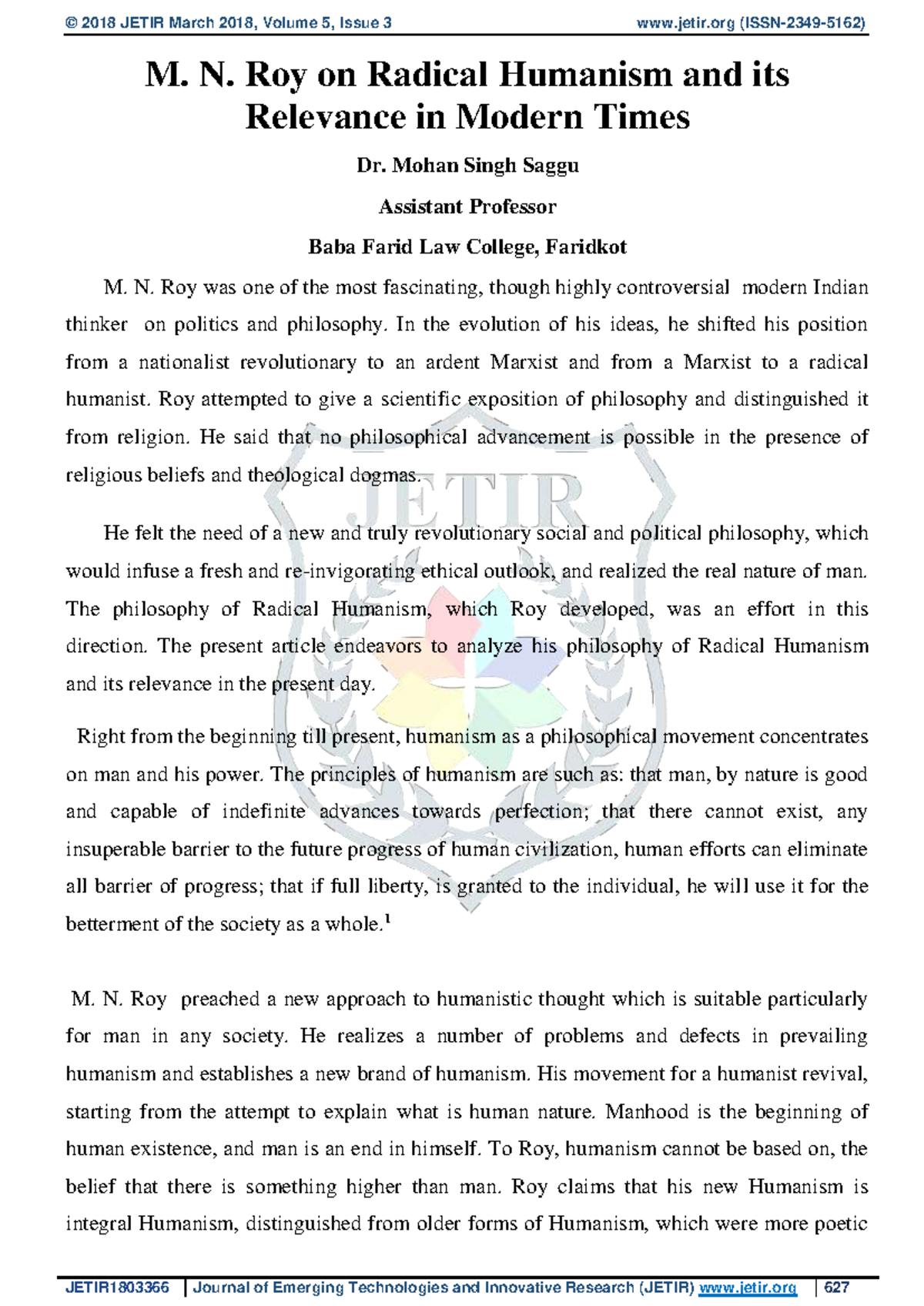 M.N Roy radical humanism - M. N. Roy on Radical Humanism and its ...