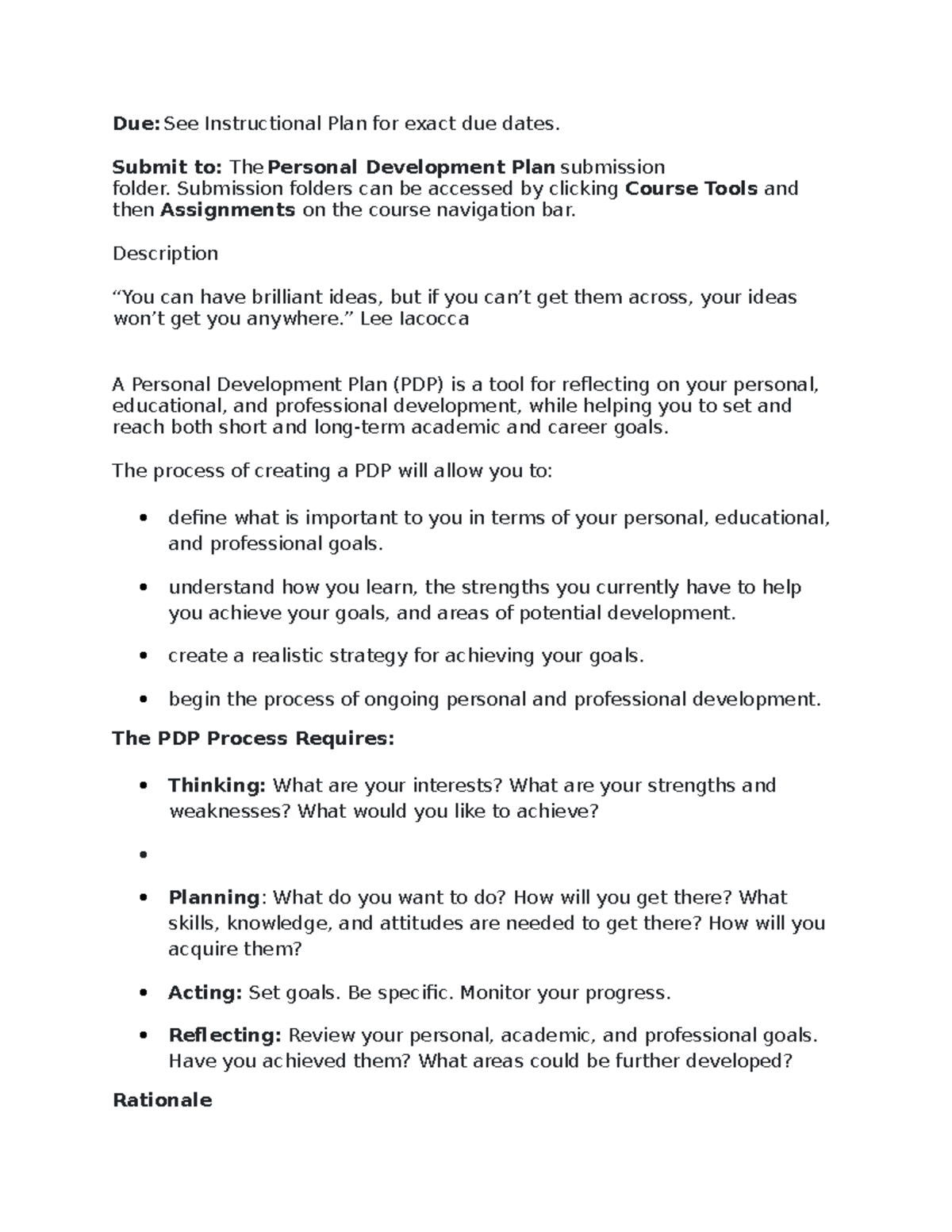 Pdp insctructions - PDP instructions - Due: See Instructional Plan for ...
