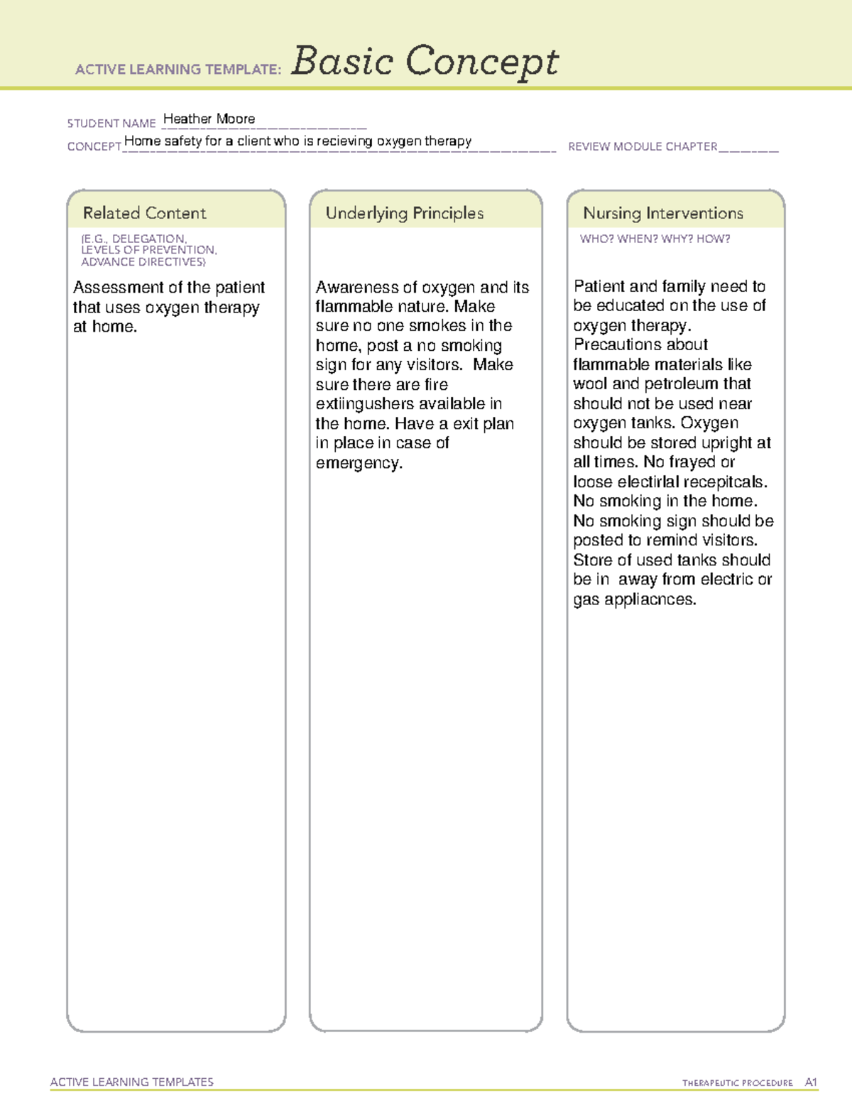 Oxygen safety - ATI - NUR 352 - ACTIVE LEARNING TEMPLATES TherapeuTic ...