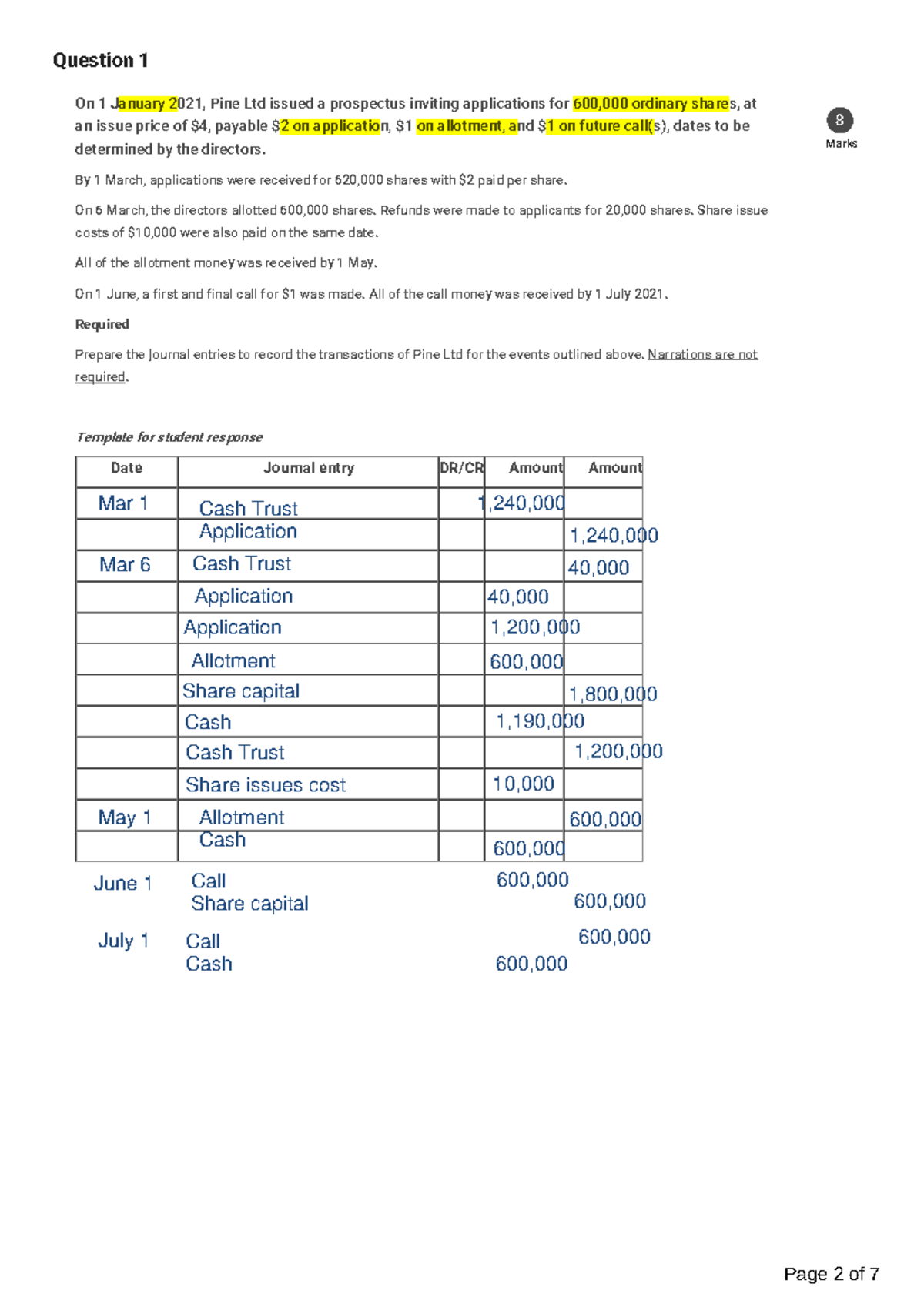 Past In-semester test paper - Question 1 On 1 January 2021, Pine Ltd ...