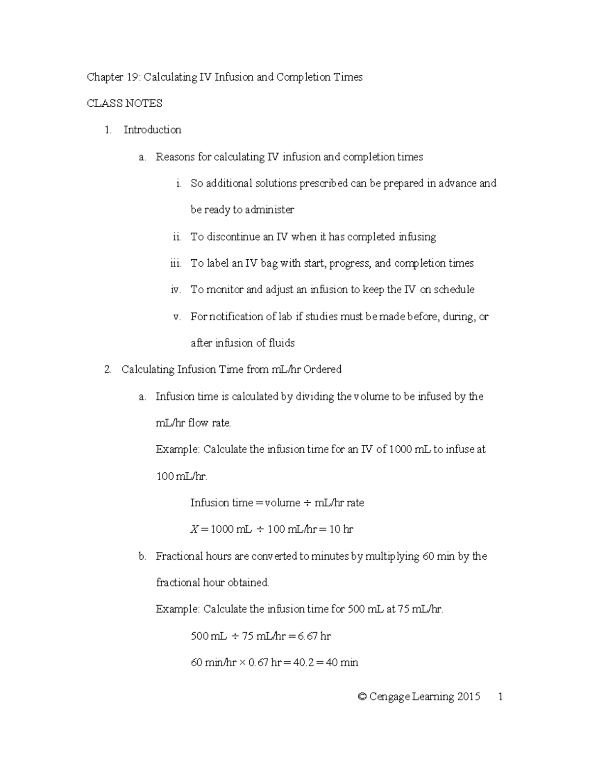 Ch19 notes - MED MATH - Chapter 19: Calculating IV Infusion and ...