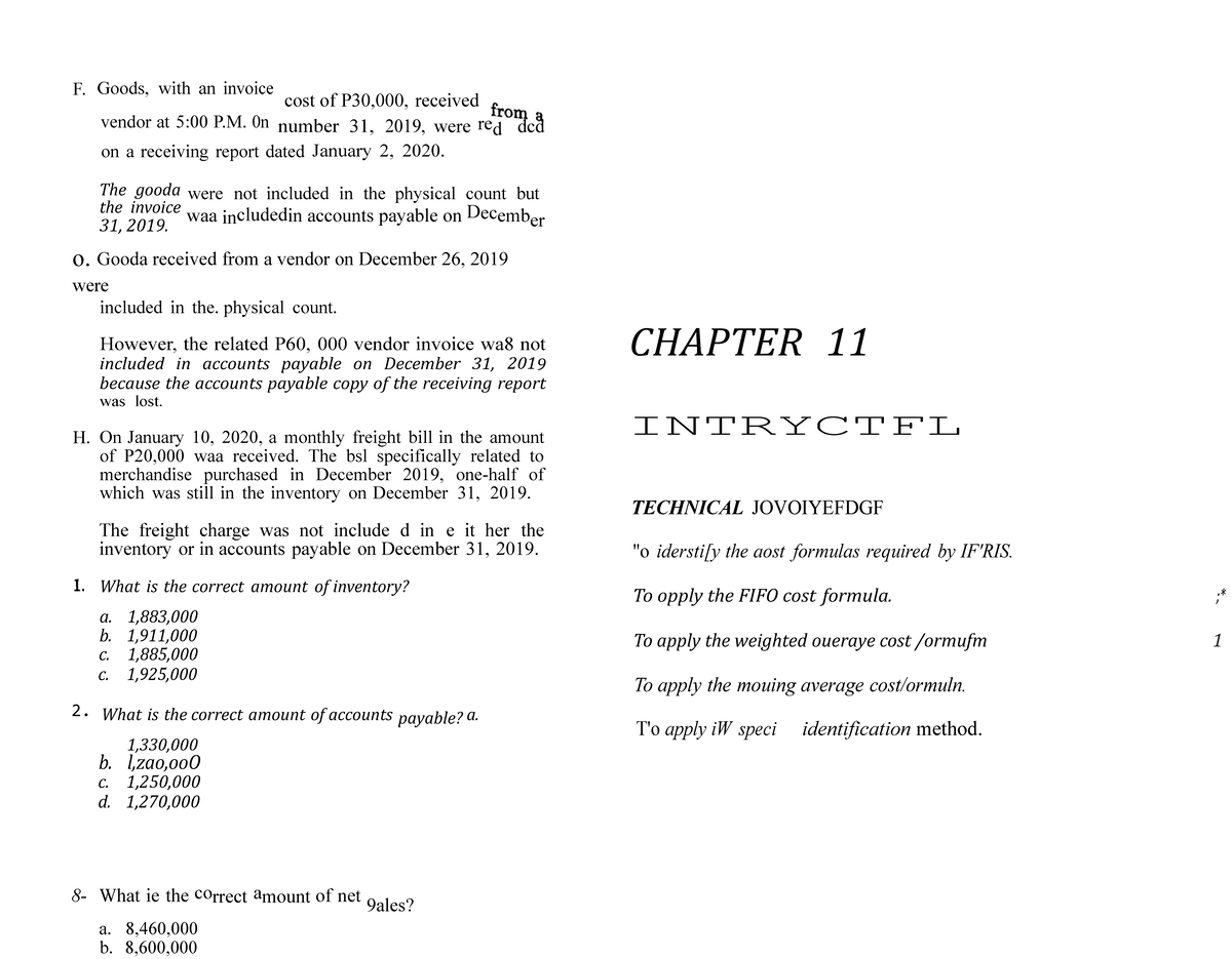 Chapter 11 inventory cost flow - F. Goods, with an invoice cost of P30,000, received vendor at 5 ...