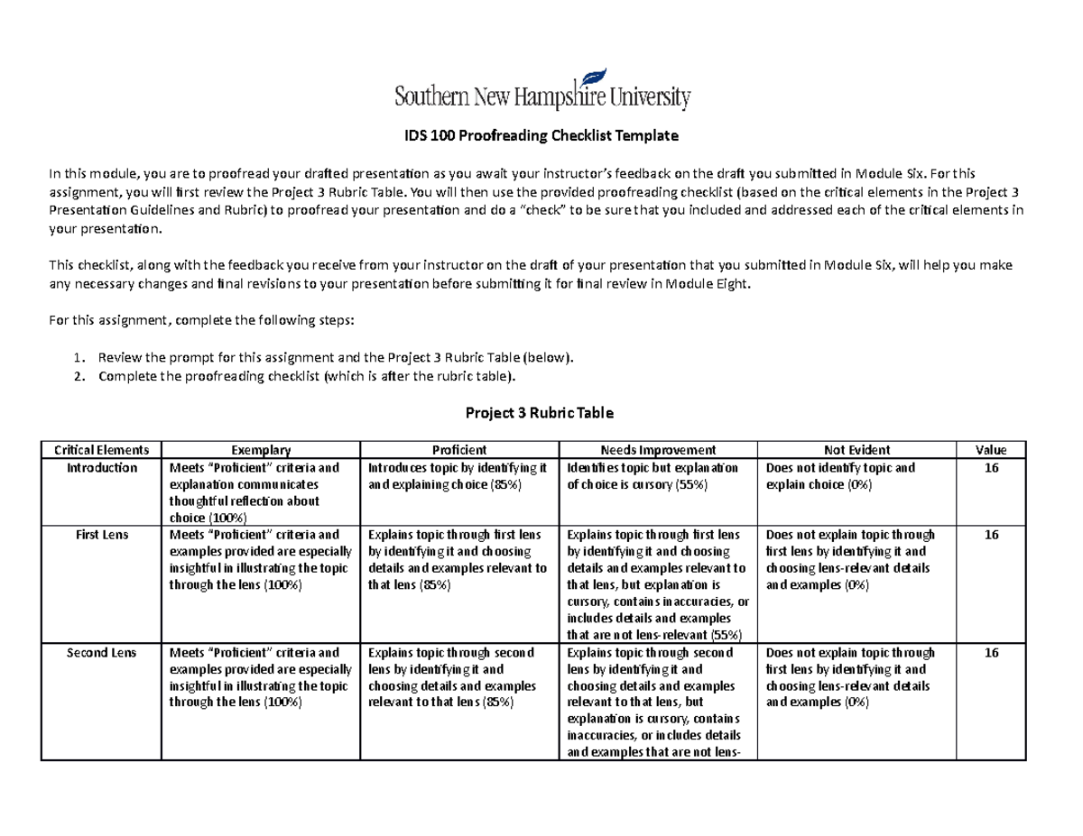 Proofreading submit - proof assignment - IDS 100 Proofreading Checklist ...