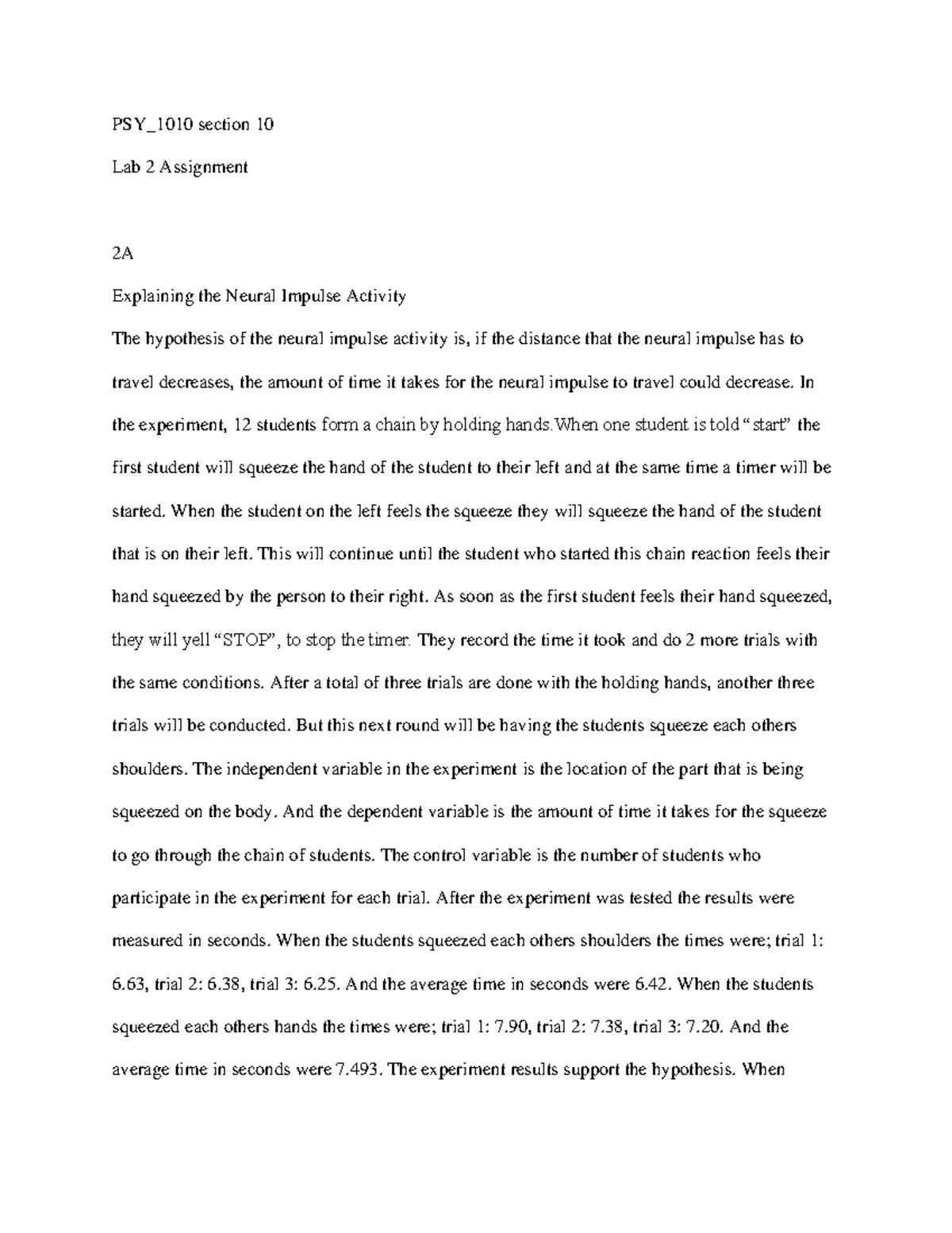 PSY1010 Lab 2 Assignment - PSY_1010 section 10 Lab 2 Assignment 2A Explaining the Neural Impulse ...