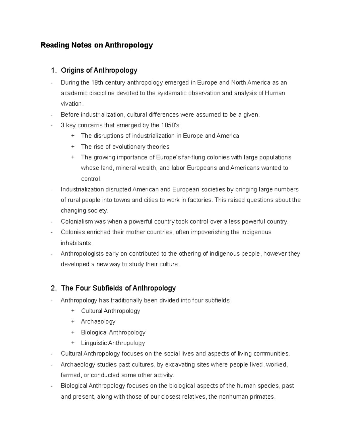 ANT 150 Anthropology Notes - Reading Notes on Anthropology 1. Origins ...