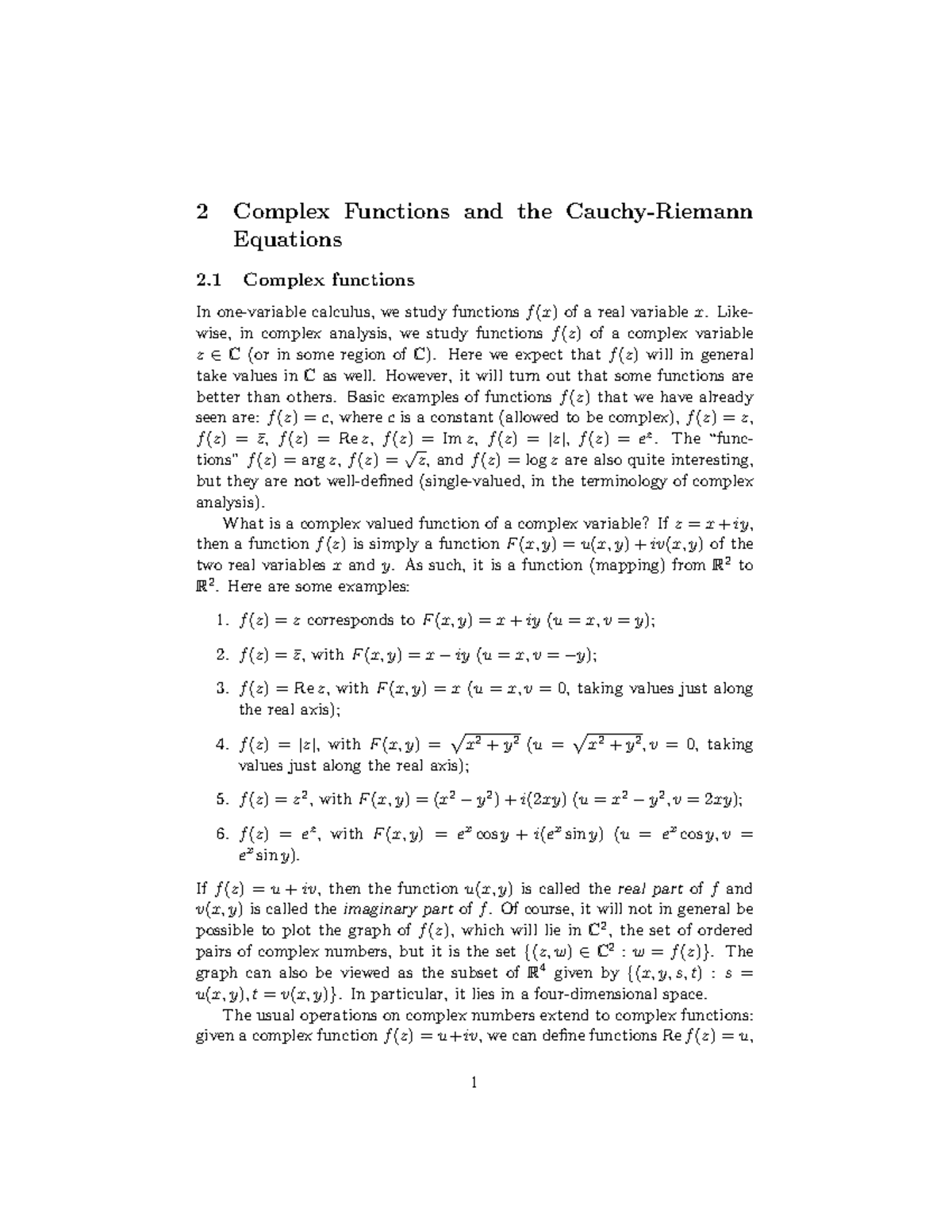 Complex 2 - Mathematics - 2 Complex Functions and the Cauchy-Riemann ...