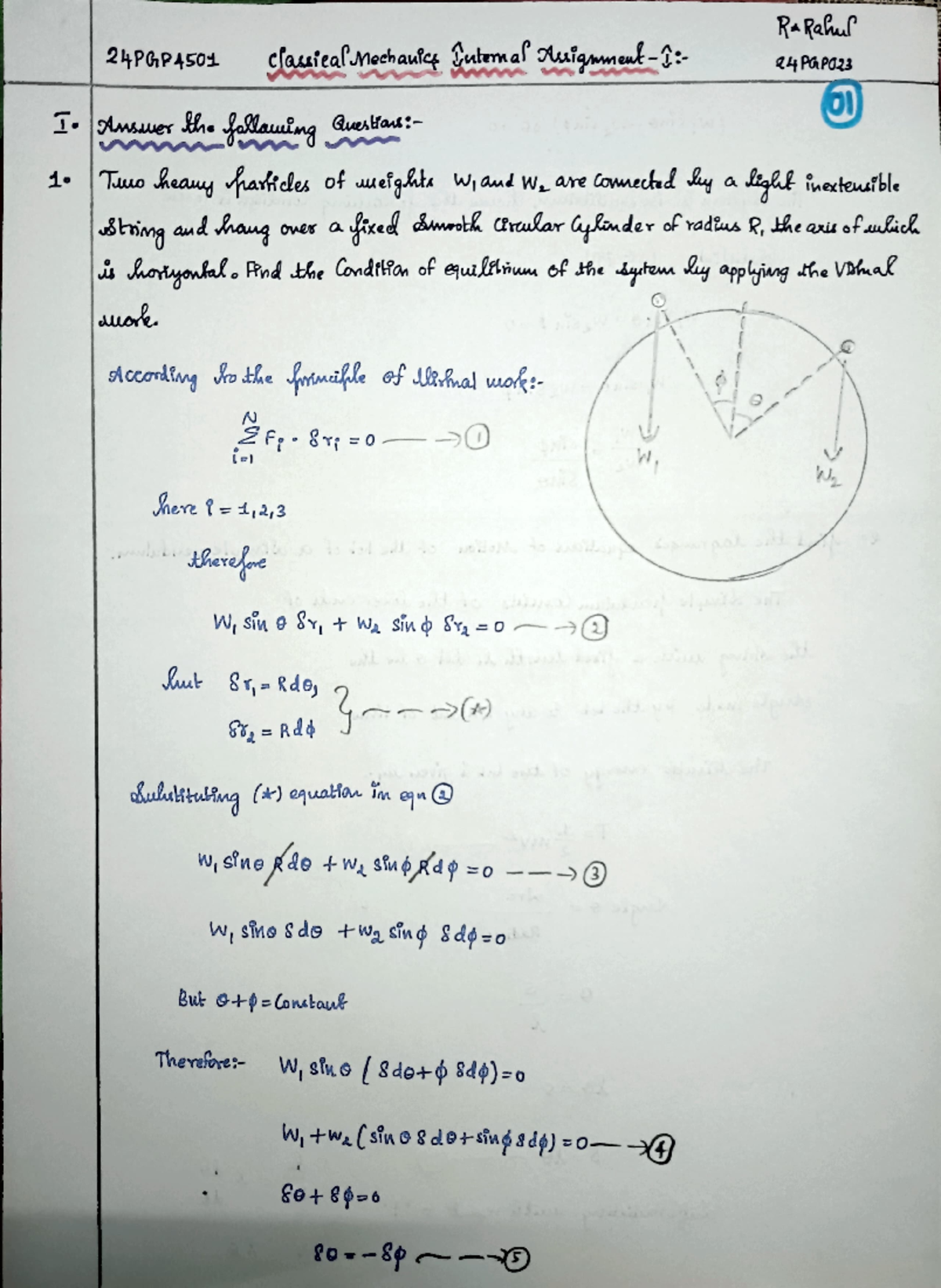 24PGP4501 Assign-1 - Classical Mechanics definition - 7 .2 JtPChP .~O:i ...