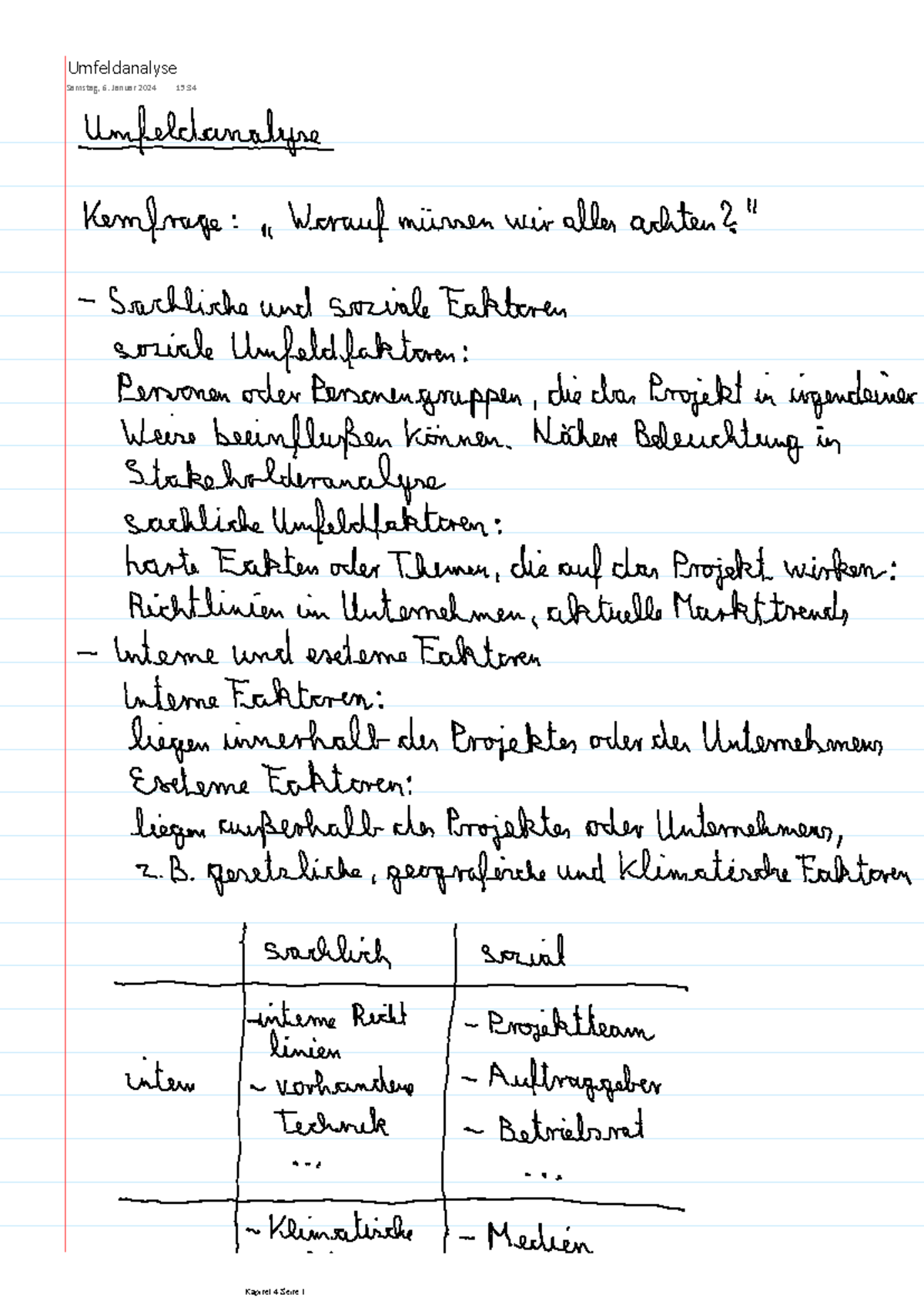 Mitschrift Umfeld- und Stakeholder-Anaylse - Projektmanagement & IT ...