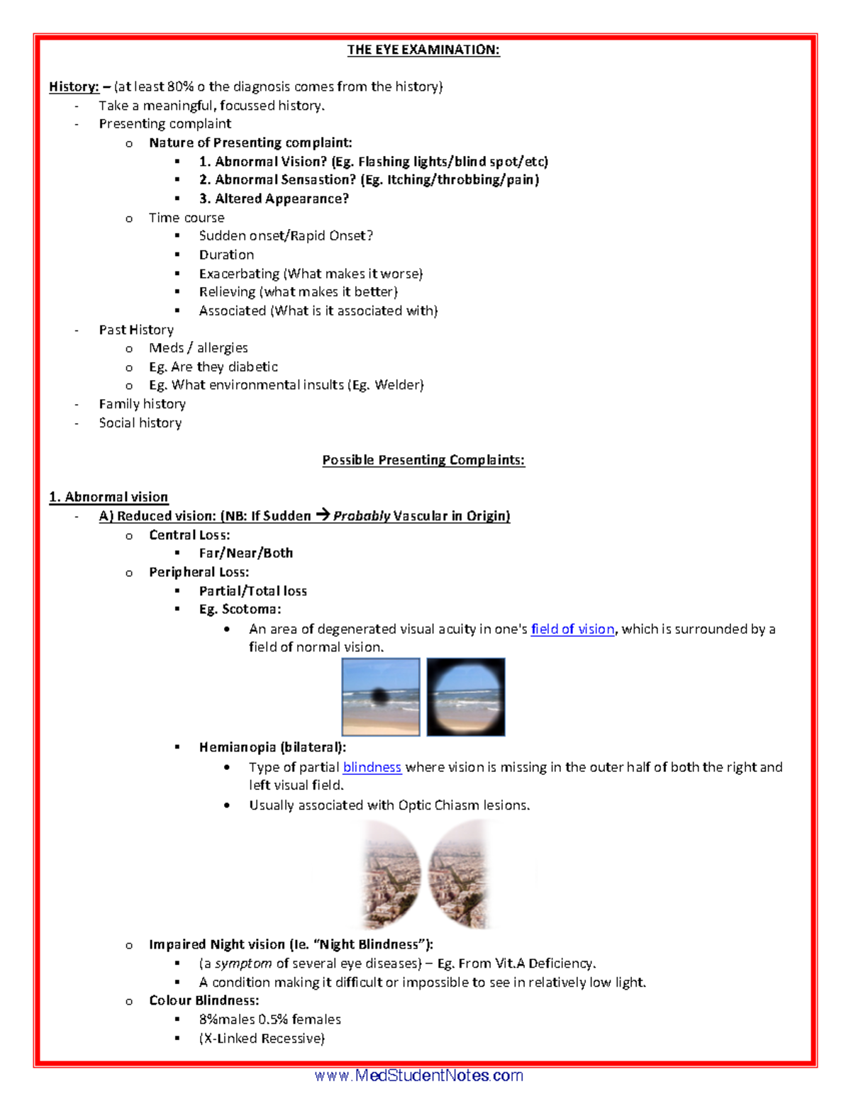 CLIN - Eye Exam (11p) - e and t summary notes for practical - THE EYE ...