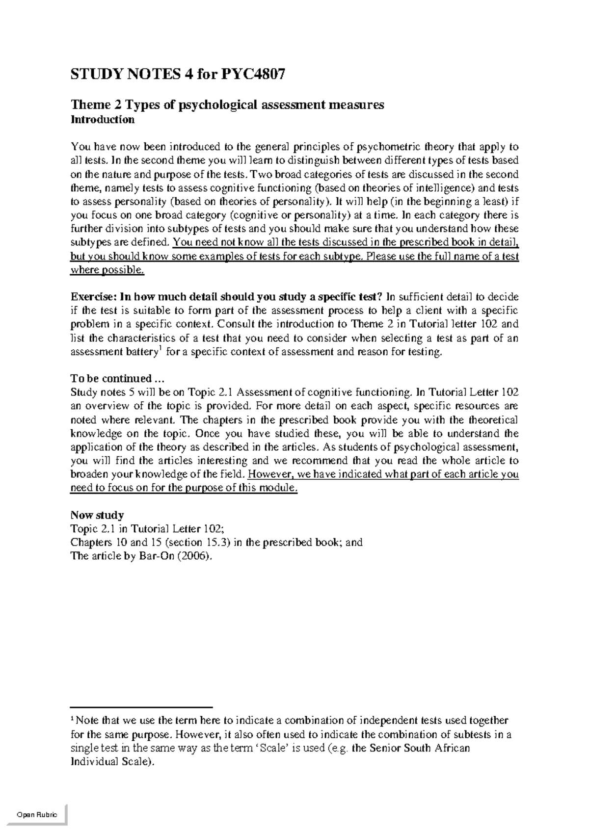 Study Notes 4 for PYC4807 - STUDY NOTES 4 for PYC Theme 2 Types of ...