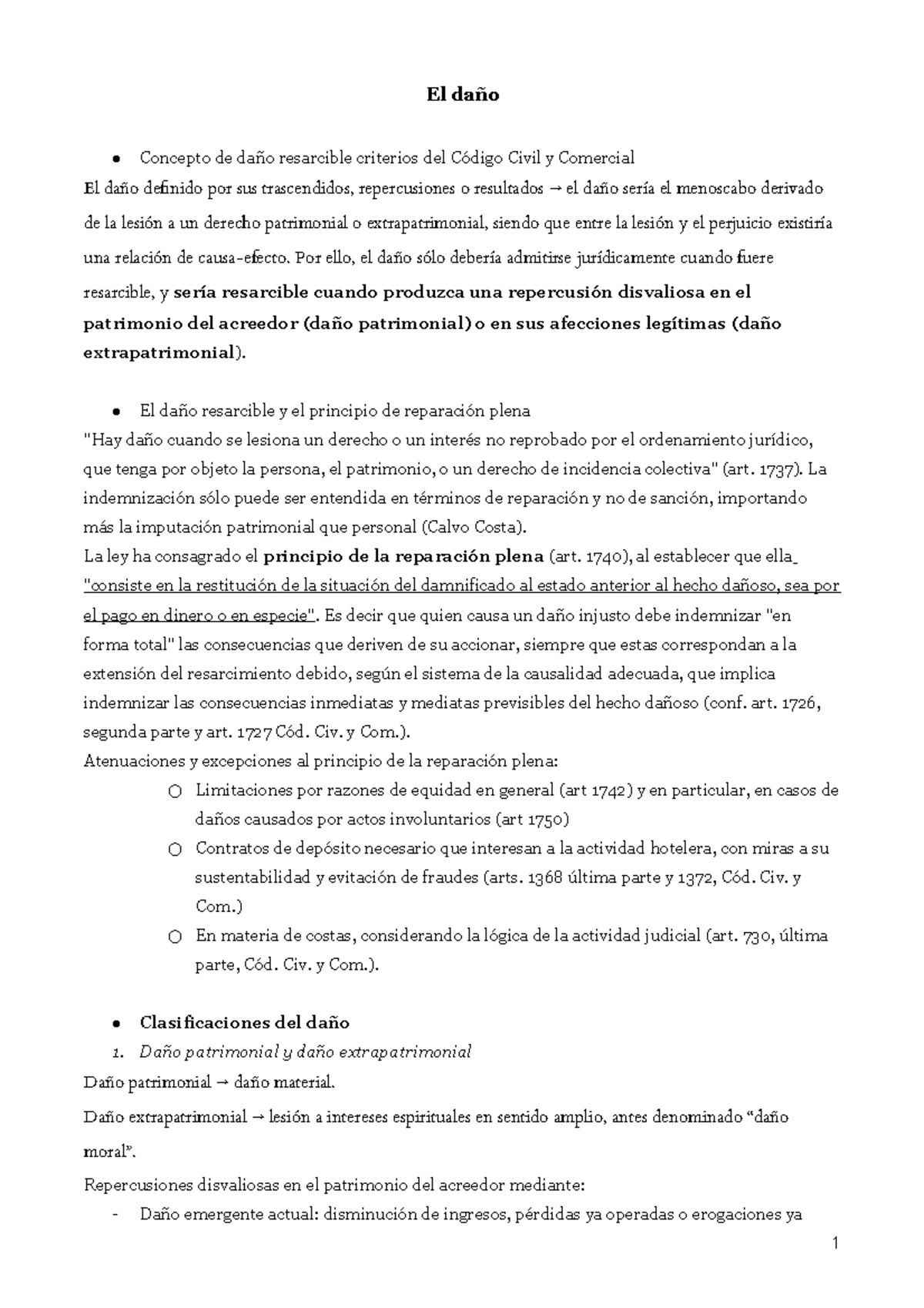 Resumen segundo parcial - El daño Concepto de daño resarcible criterios ...