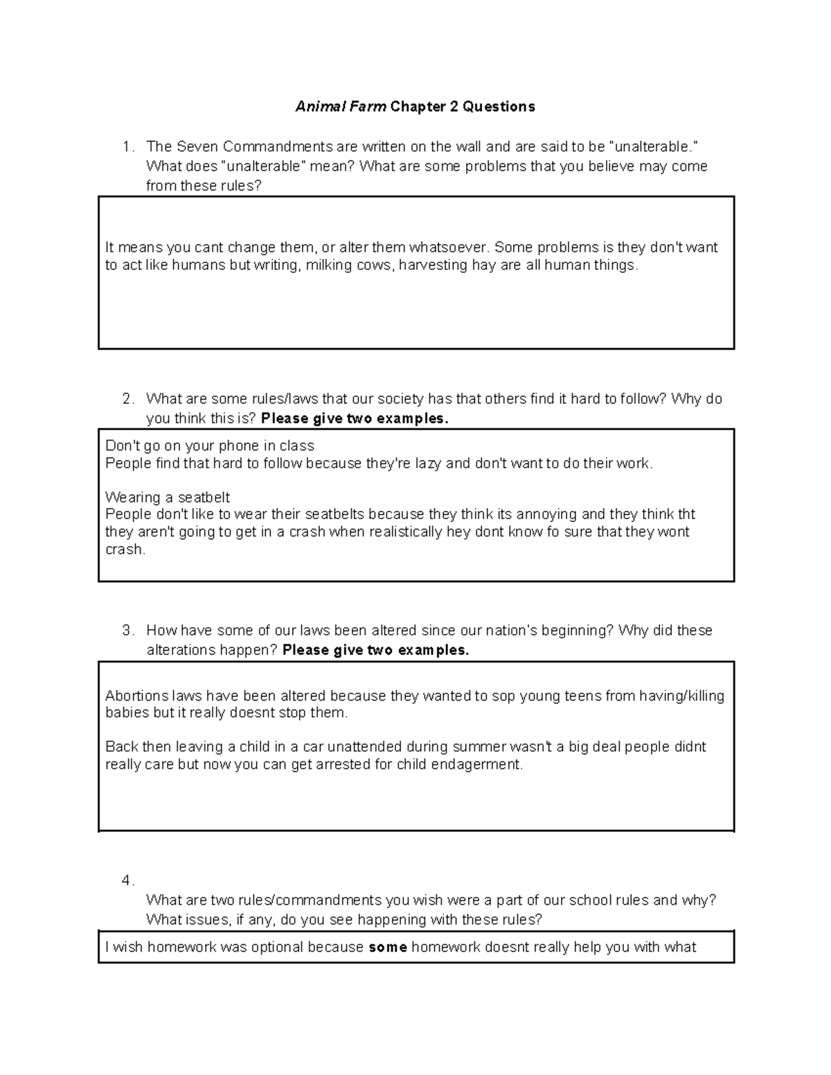Copy of Animal Farm Chapter 2 Questions - Animal Farm Chapter 2 ...