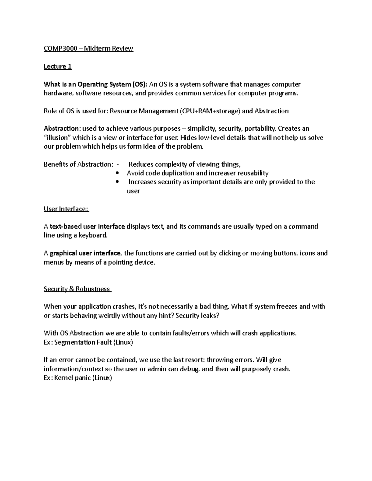 COMP3000 Midterm Review - Comp 3000 - Carleton - Studocu