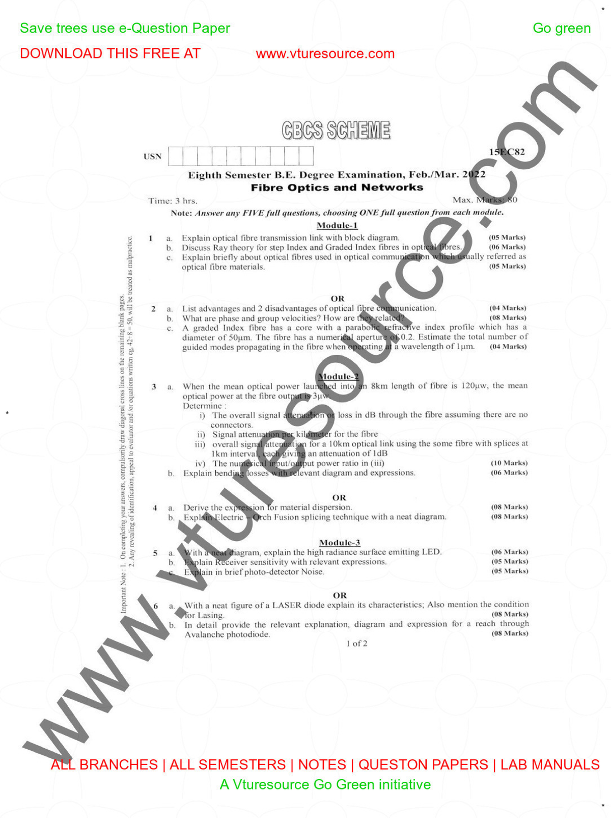 Mar-2022 - Fiber Optics And Networs Question Paper - Electronic and ...