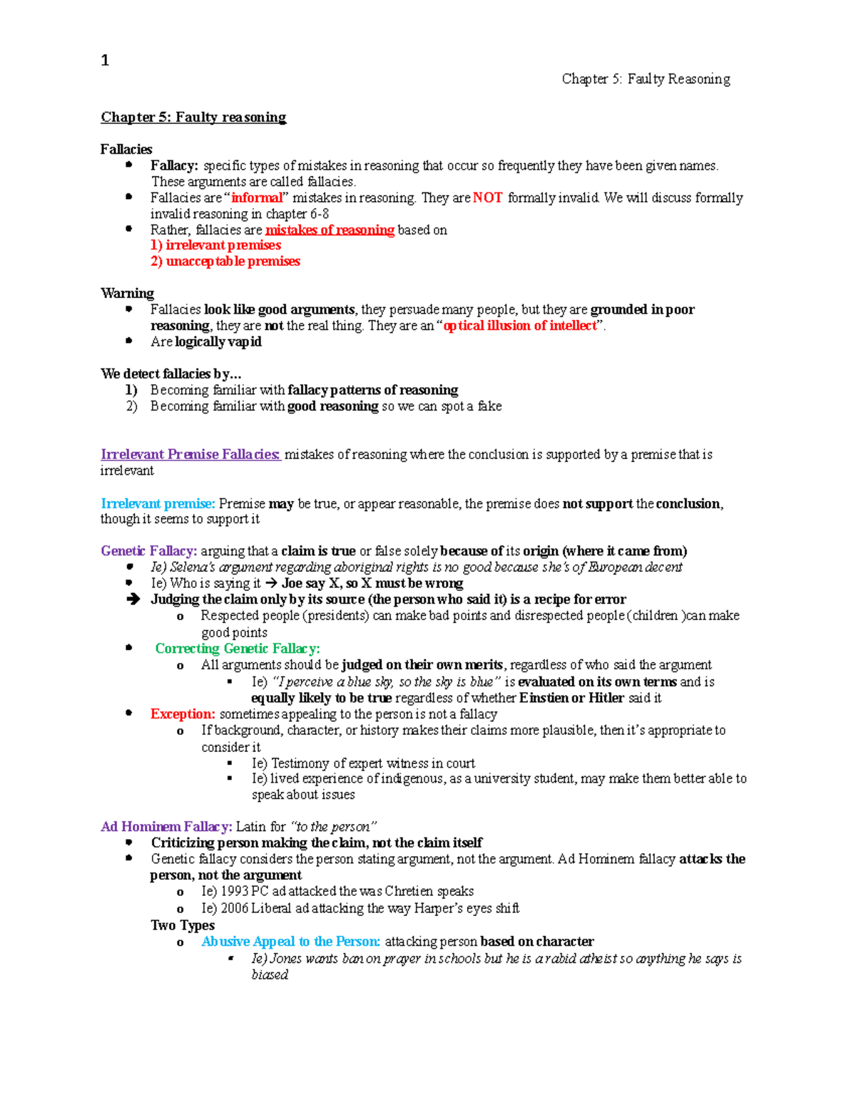 Chapter 5-Fallacies - Dwayne Moore - 1 Chapter 5: Faulty Reasoning Chapter 5: Faulty reasoning ...