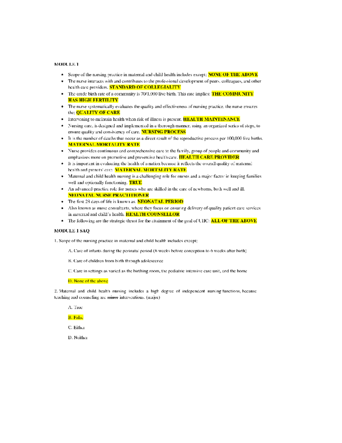 module one answers - NURS 100-002 - Studocu