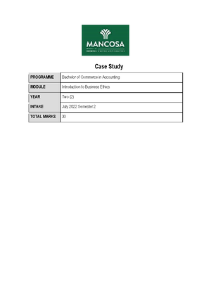 CASE Study - Case Study PROGRAMME Postgraduate Diploma in Business ...