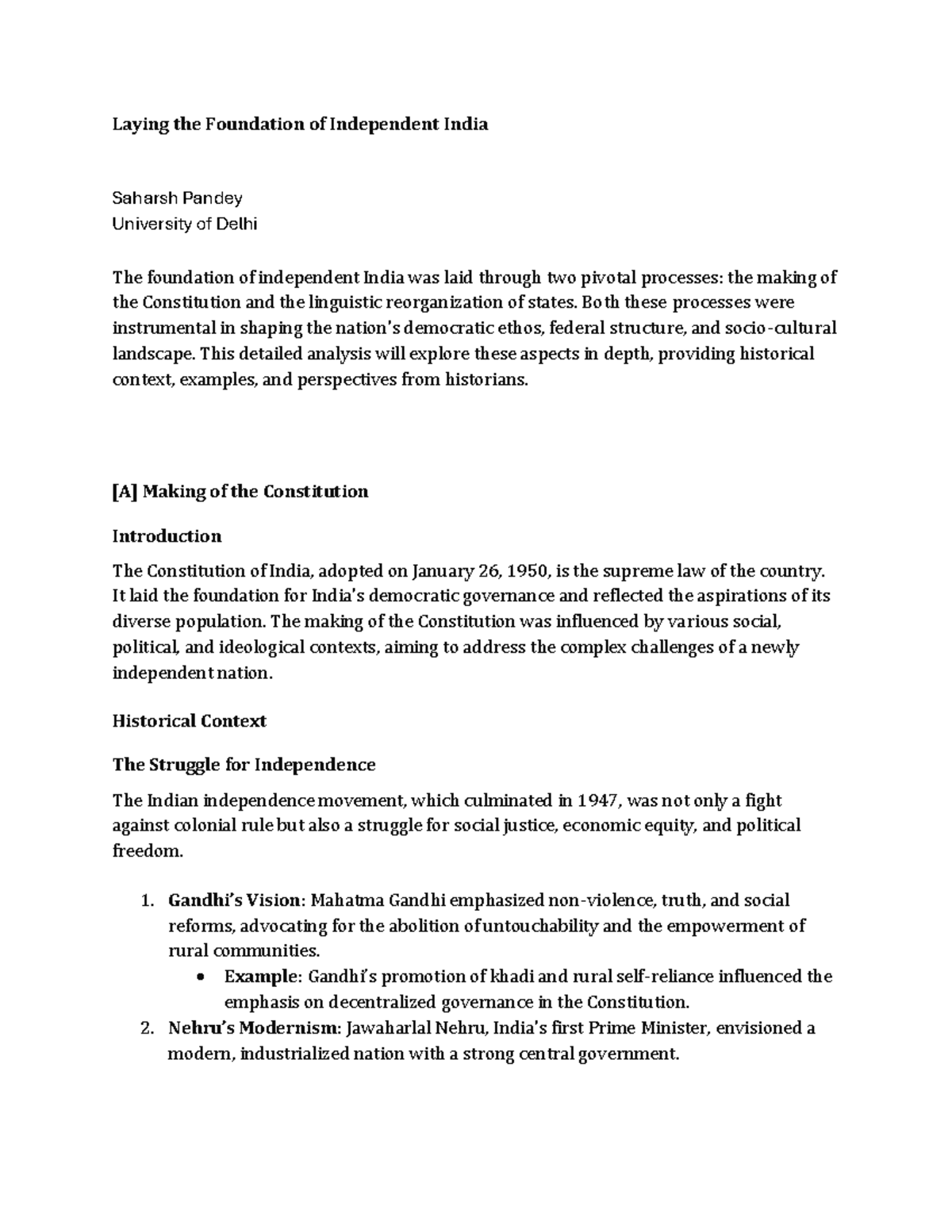 laying the foundation of independent india - Laying the Foundation of ...