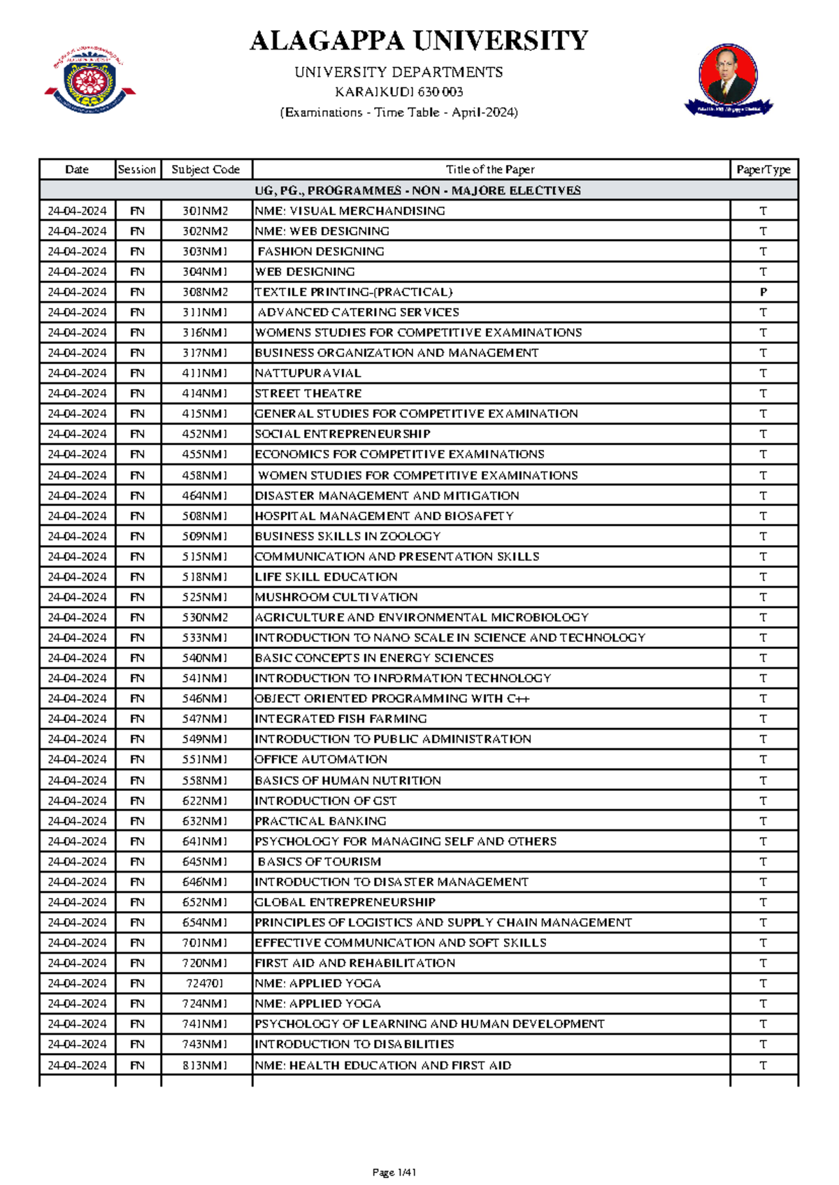 Regular Time Table - UNIVERSITY DEPARTMENTS KARAIKUDI 630 003 ...