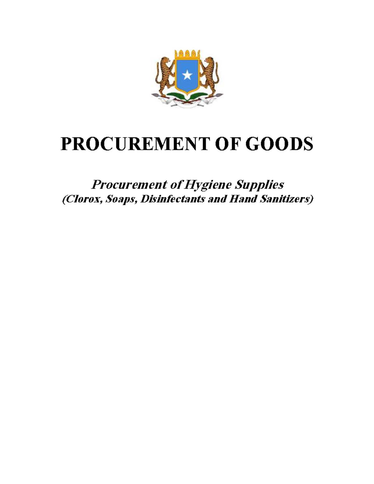 Invitation Letter-Hygiene Supplies - PROCUREMENT OF GOODS Procurement ...